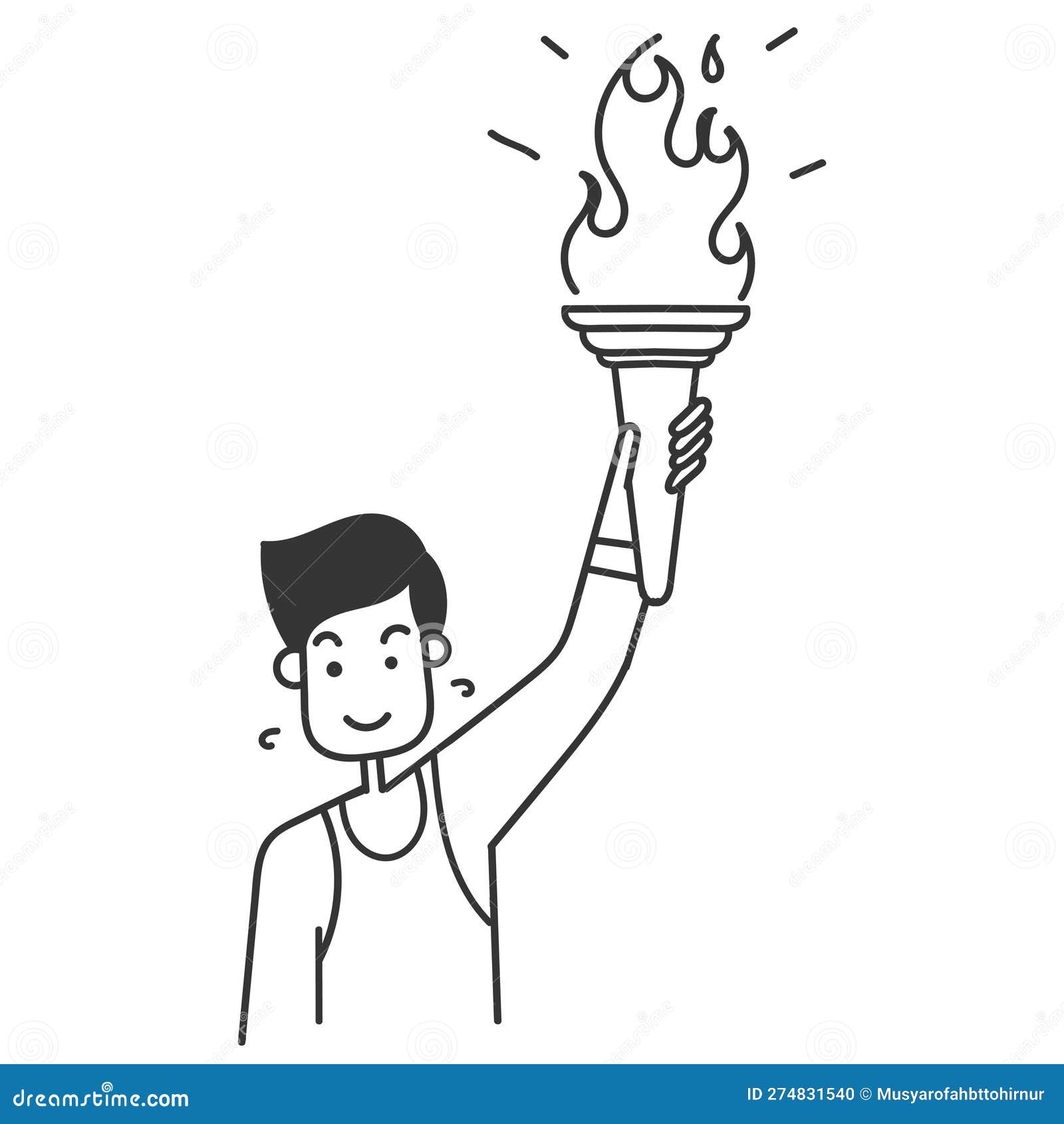 Hand Drawn Doodle Person Holding Torch Stick with Burning Flame Stock ...