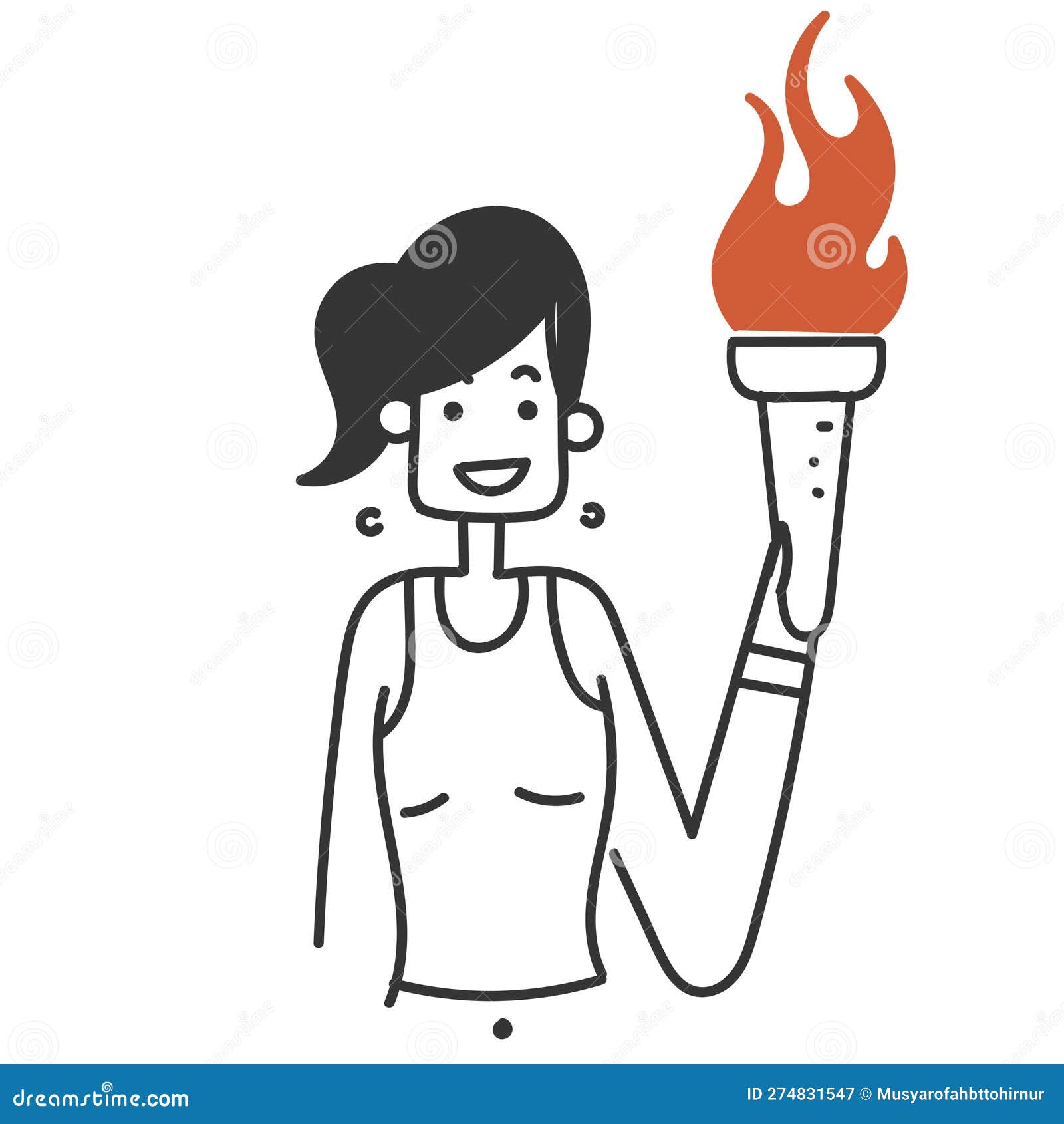 Hand Drawn Doodle Person Holding Torch Stick with Burning Flame Stock ...