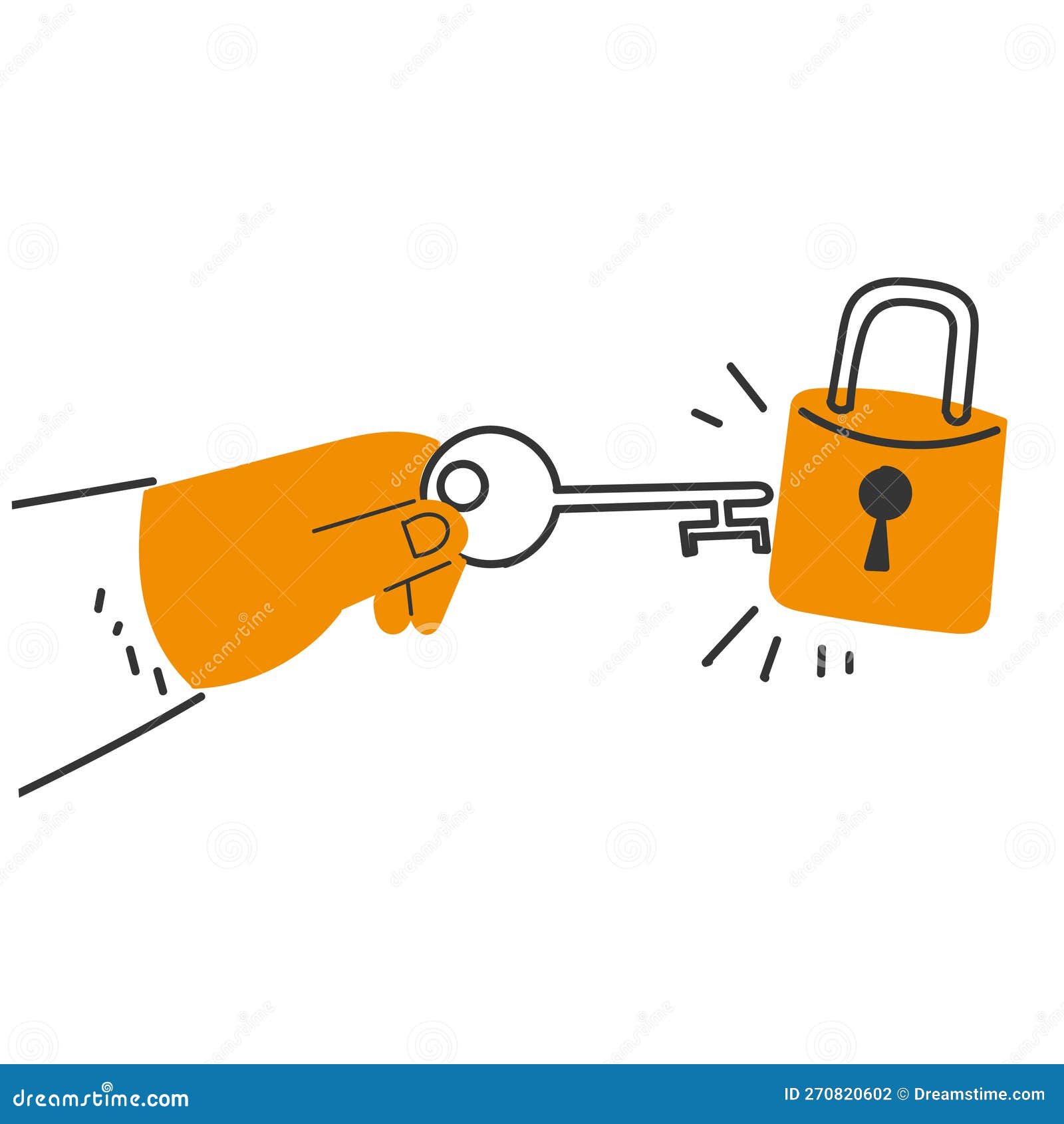 Hand Drawn Doodle Person Insert the Key into the Padlock Illustration ...