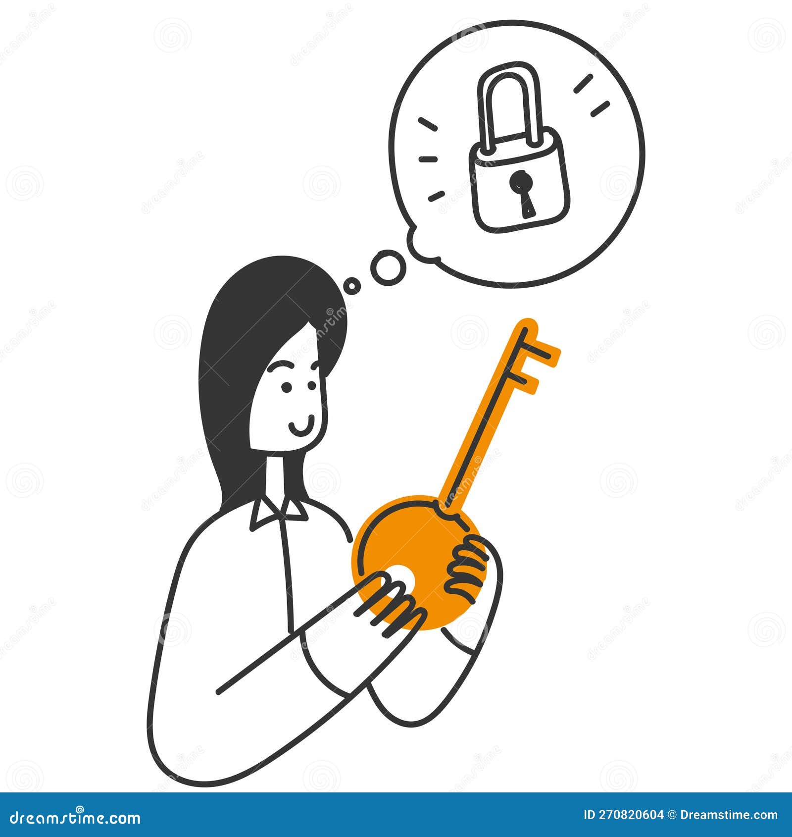 Hand Drawn Doodle Person Insert the Key into the Padlock Illustration ...