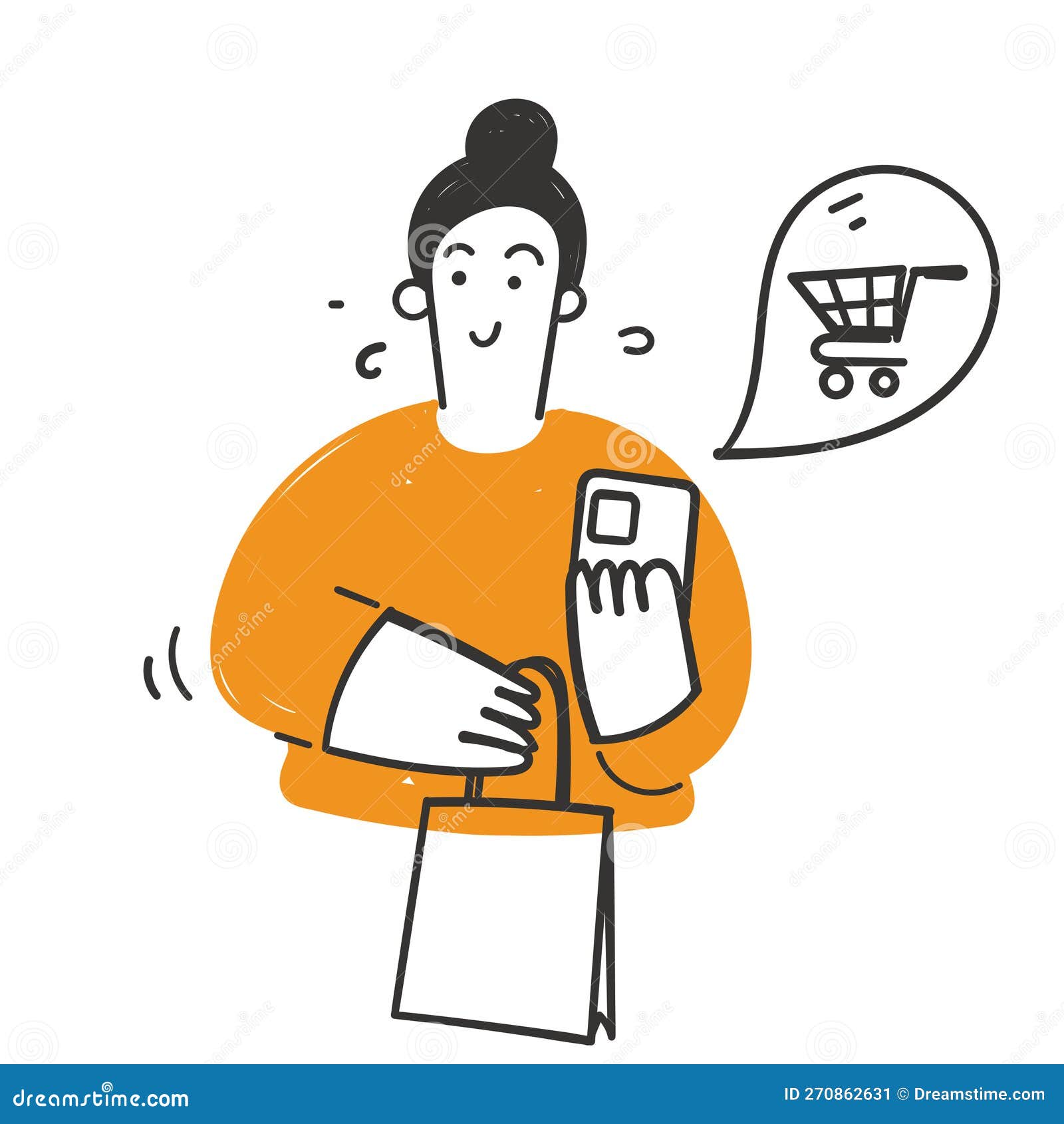 Hand Drawn Doodle Person Purchase Order from Mobile Store Illustration ...