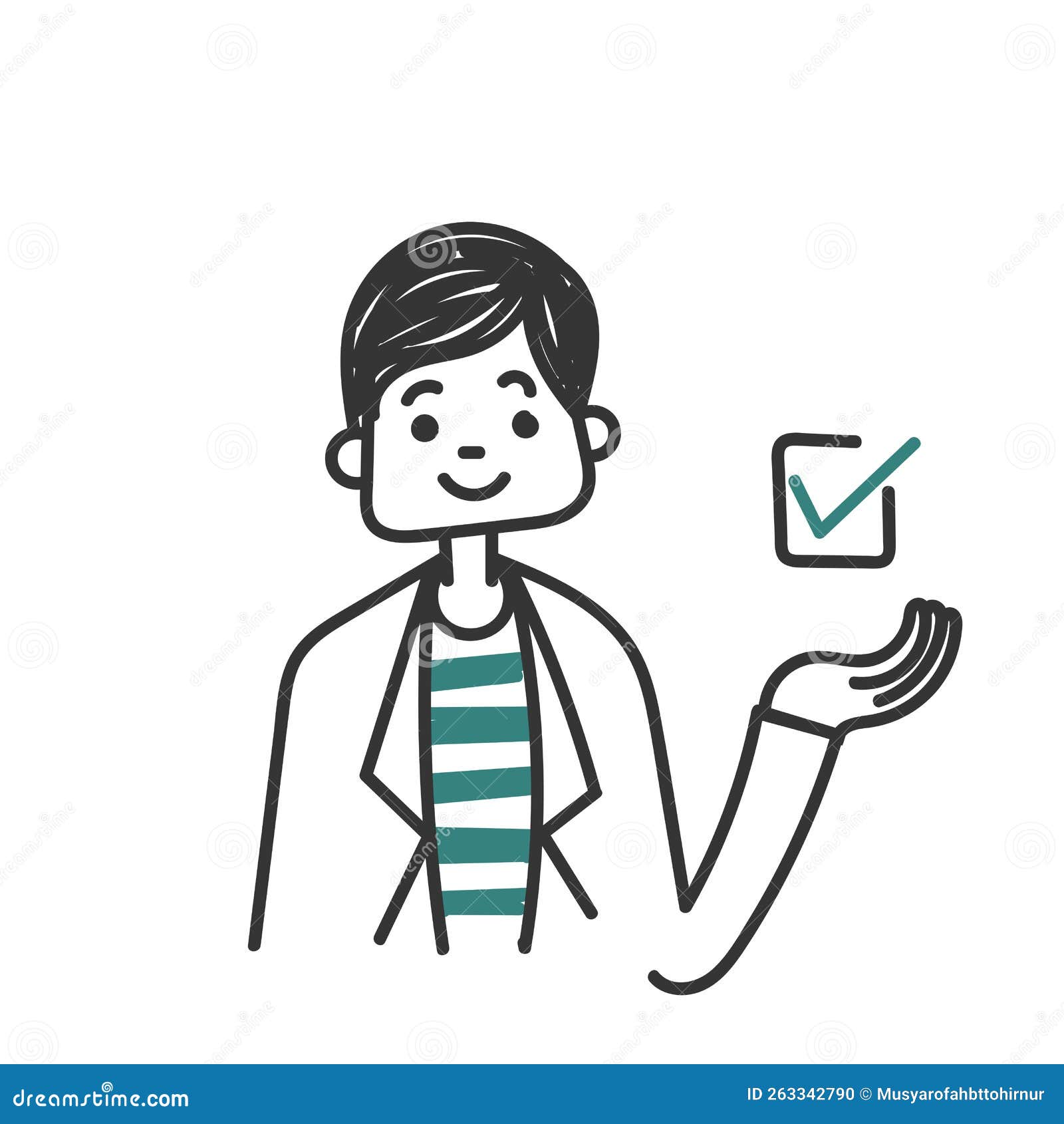 Hand Drawn Doodle Person Showing Green Check Mark Illustration Vector ...