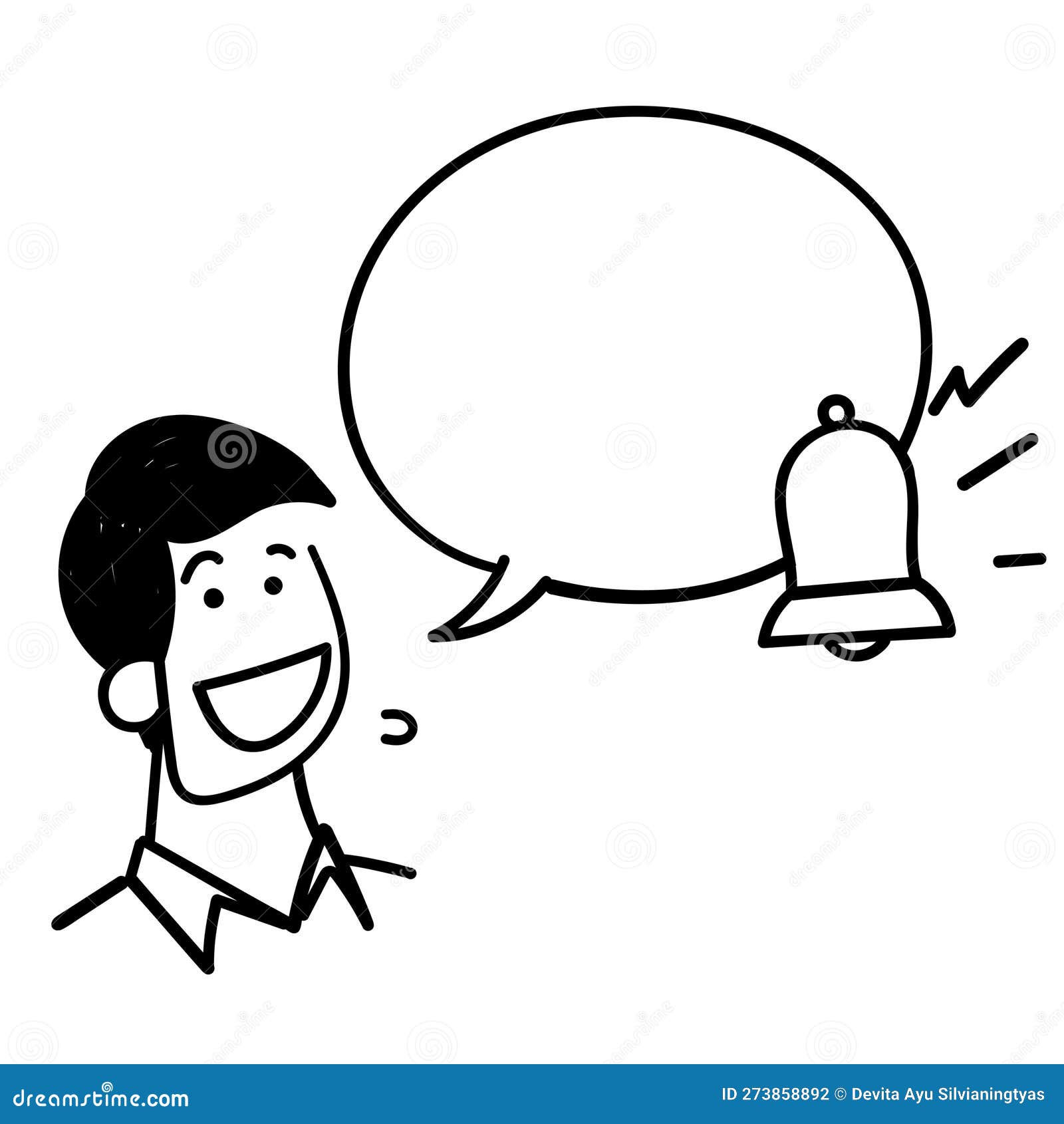 Hand Drawn Doodle Person with Talking Bubble and Ringing Bell ...