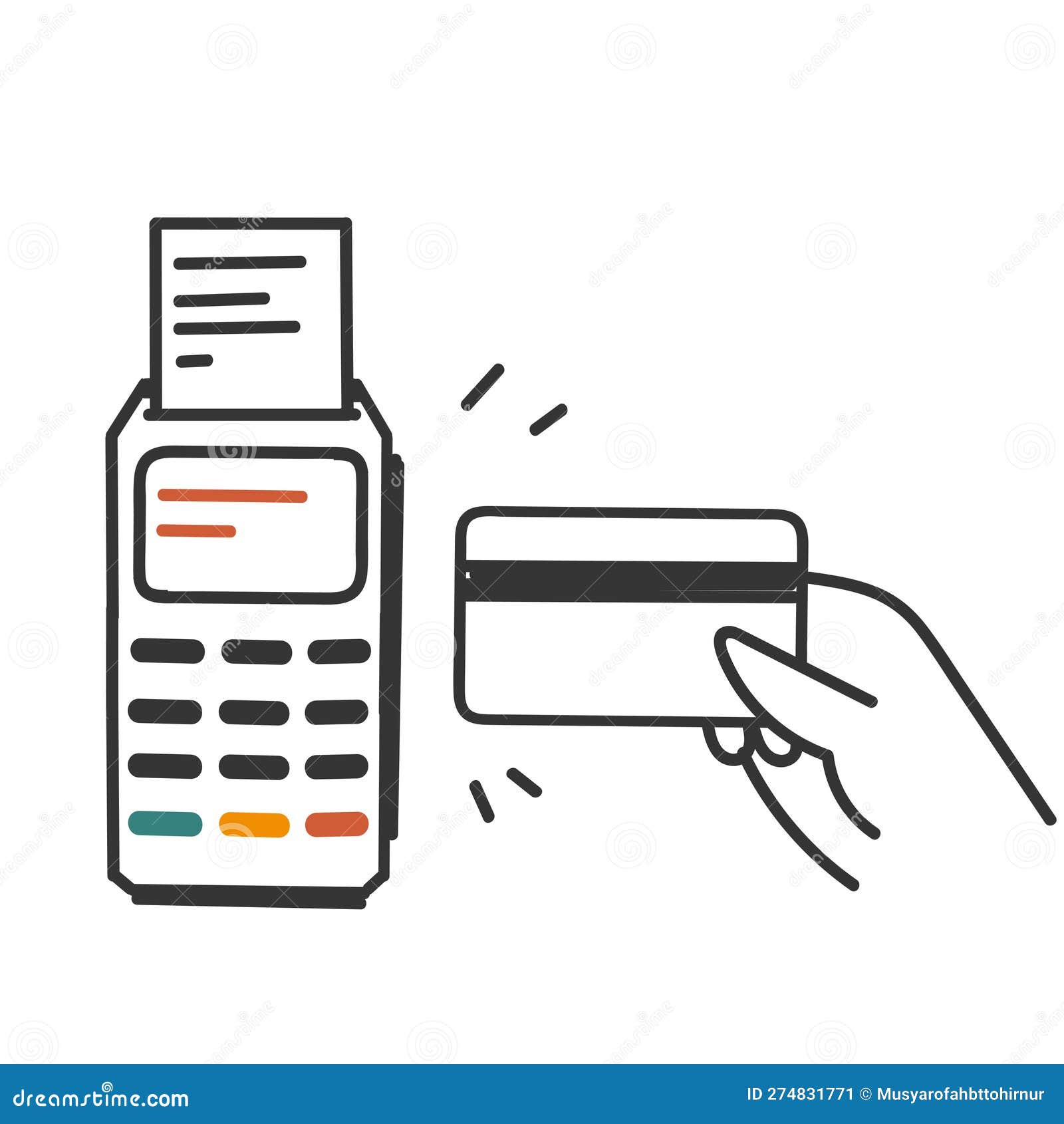 Hand Drawn Doodle Person Using POS Terminals Machine with Credit Card ...