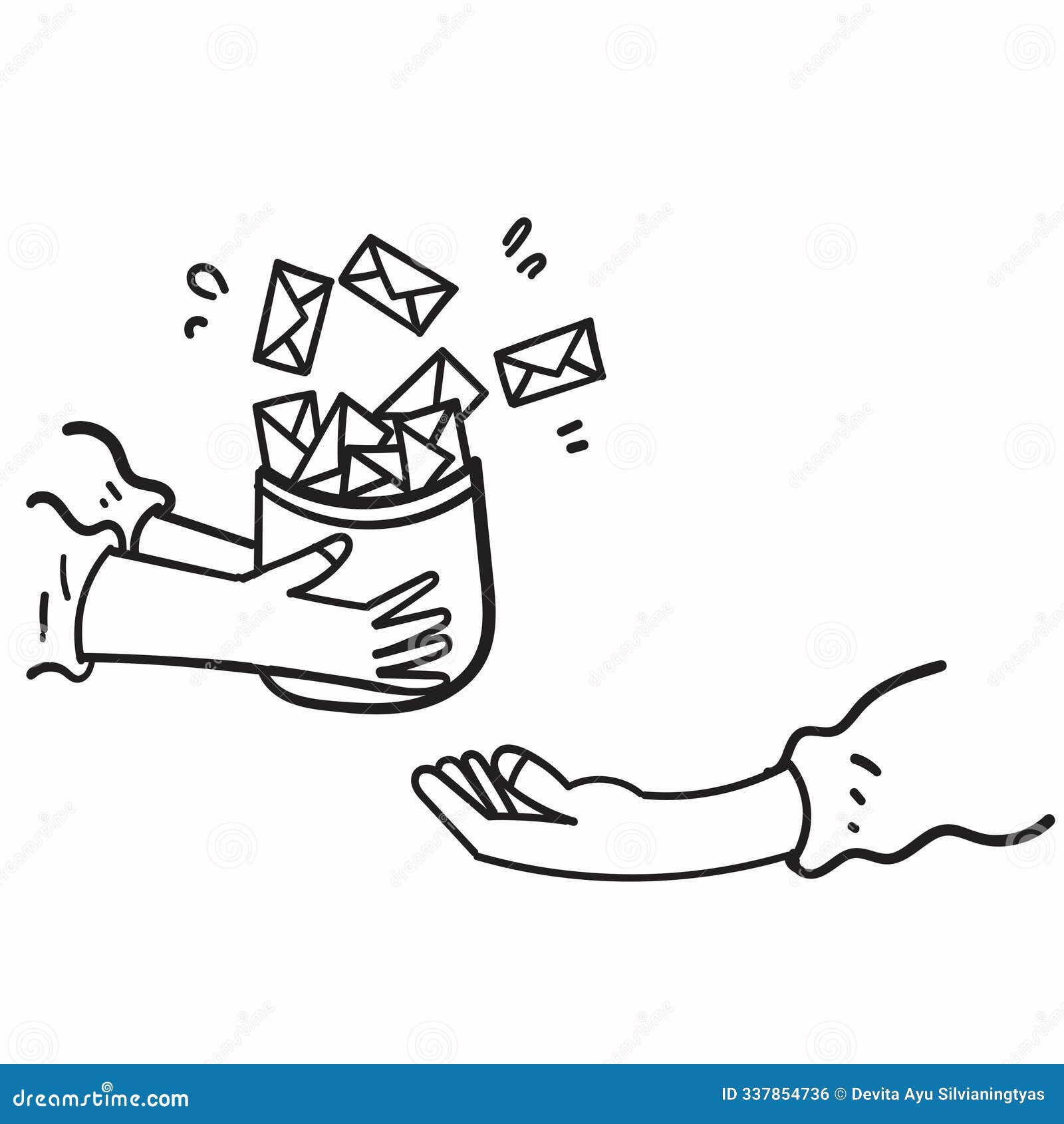 Hand Drawn Doodle Persons Hand Giving an Email Illustration Stock ...