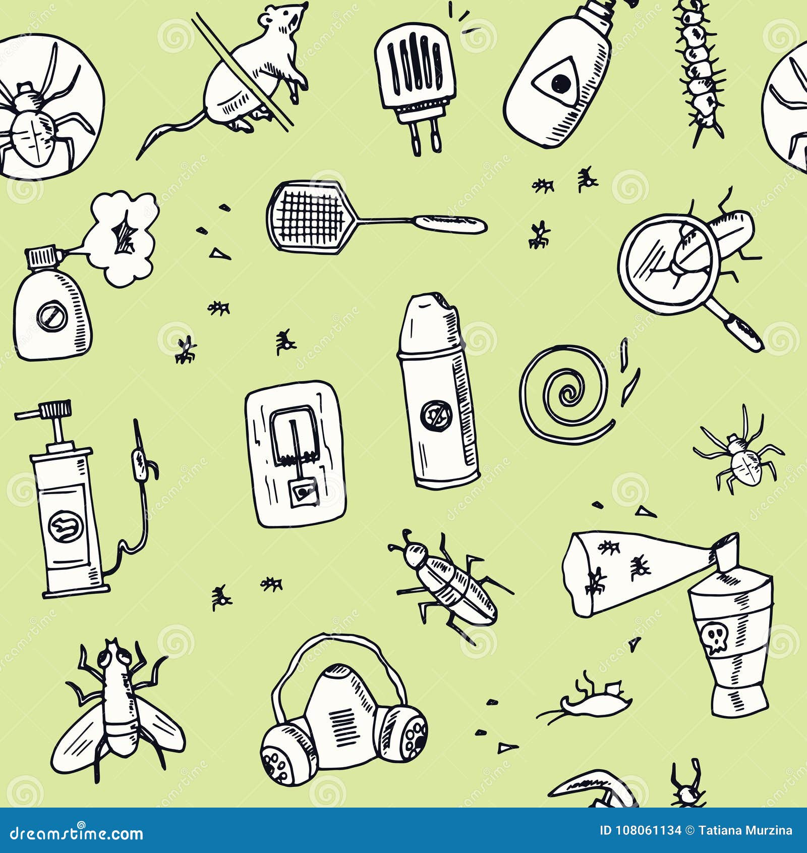 Hand Drawn Doodle Pest Control Seamless Pattern Stock Vector ...