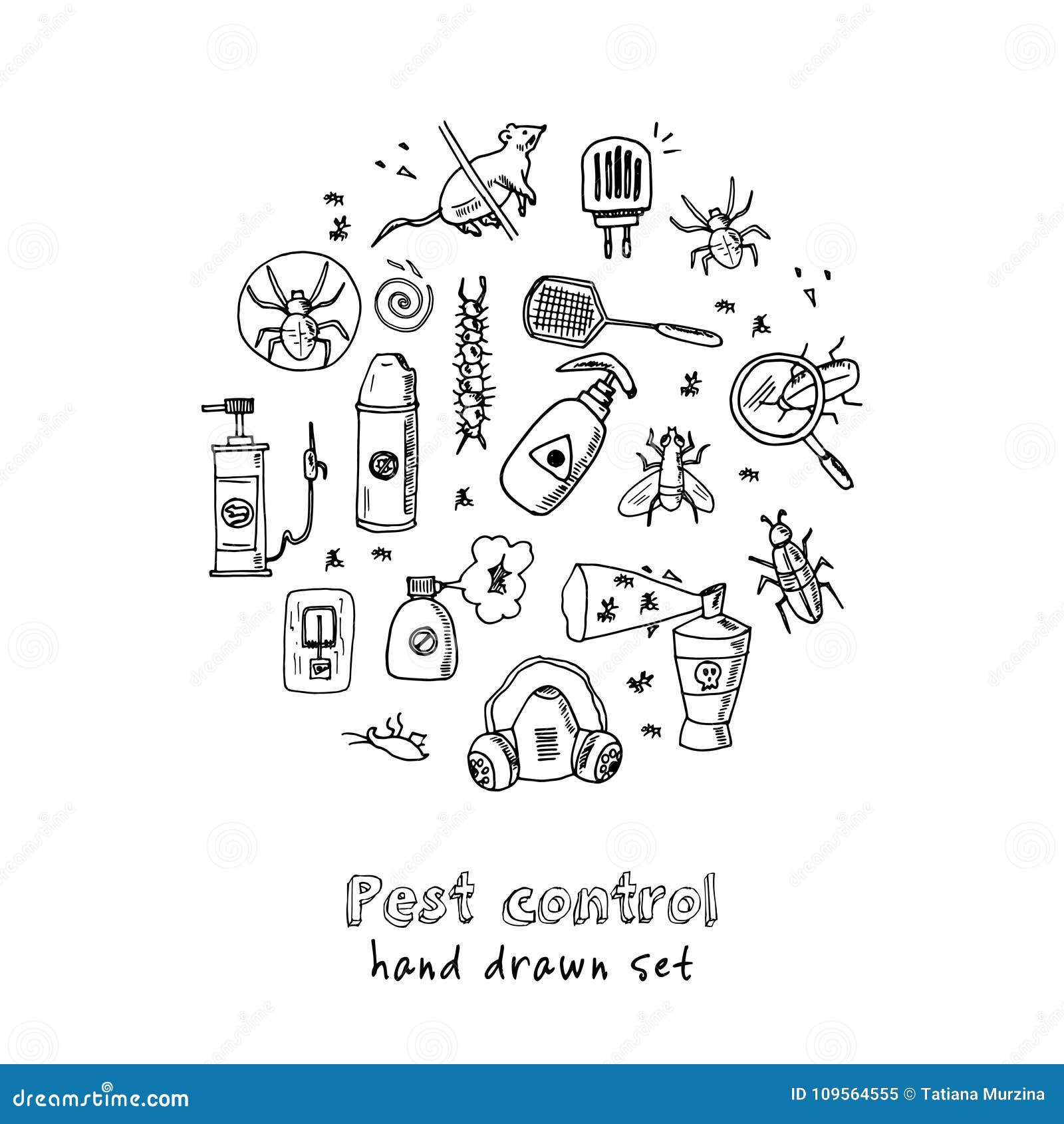 Hand Drawn Doodle Pest Control Set Stock Vector - Illustration of ...