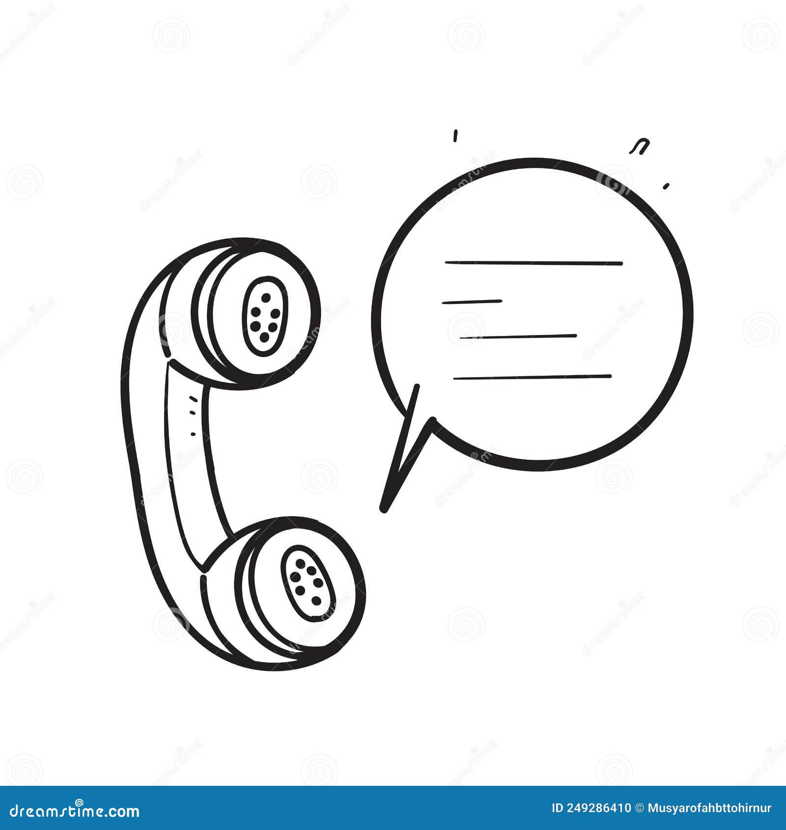 Hand Drawn Doodle Phone Handset with Speech Bubble Illustration Vector ...
