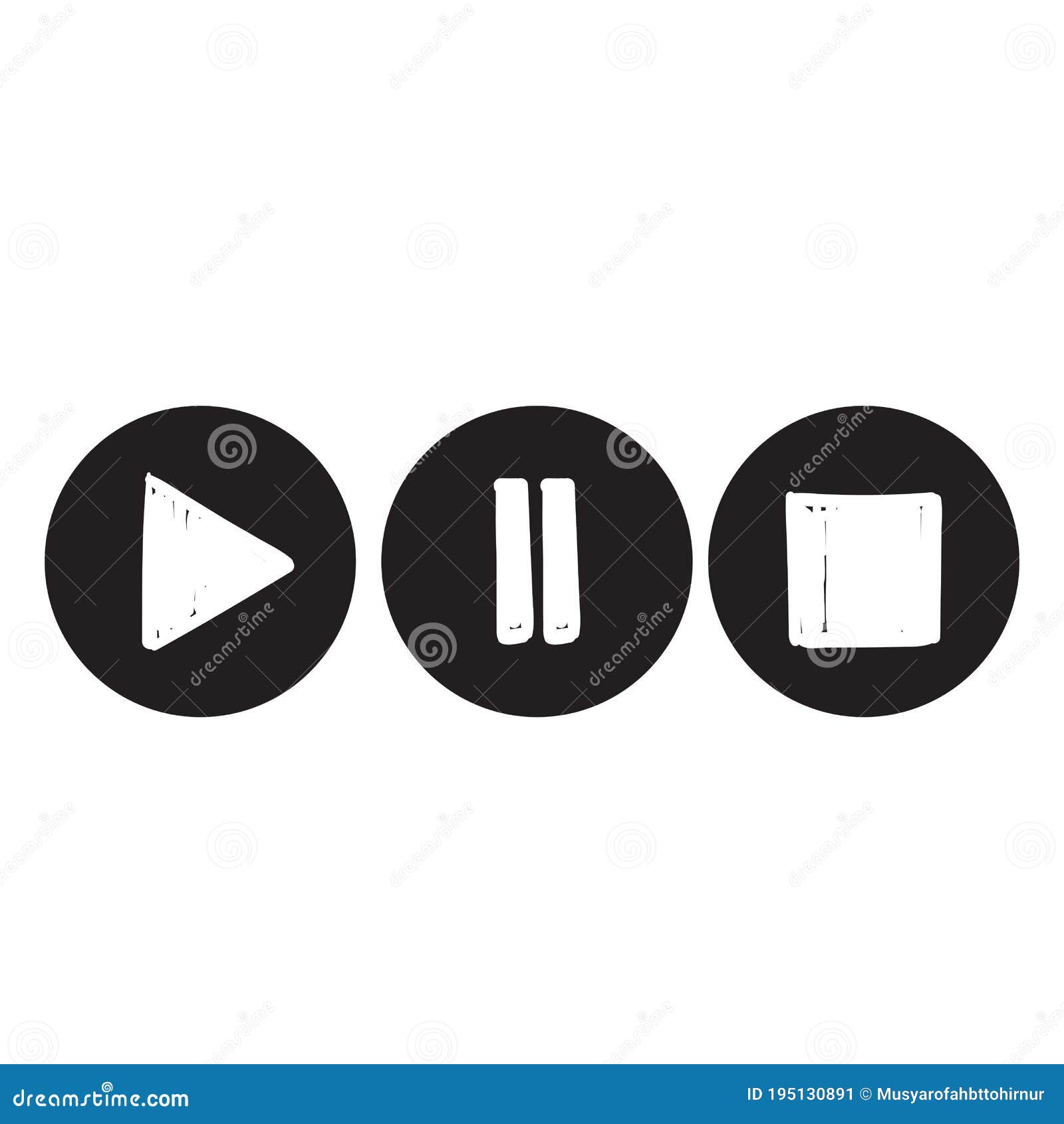 Hand Drawn Doodle Play Pause Stop Button Illustration Vector Isolated ...