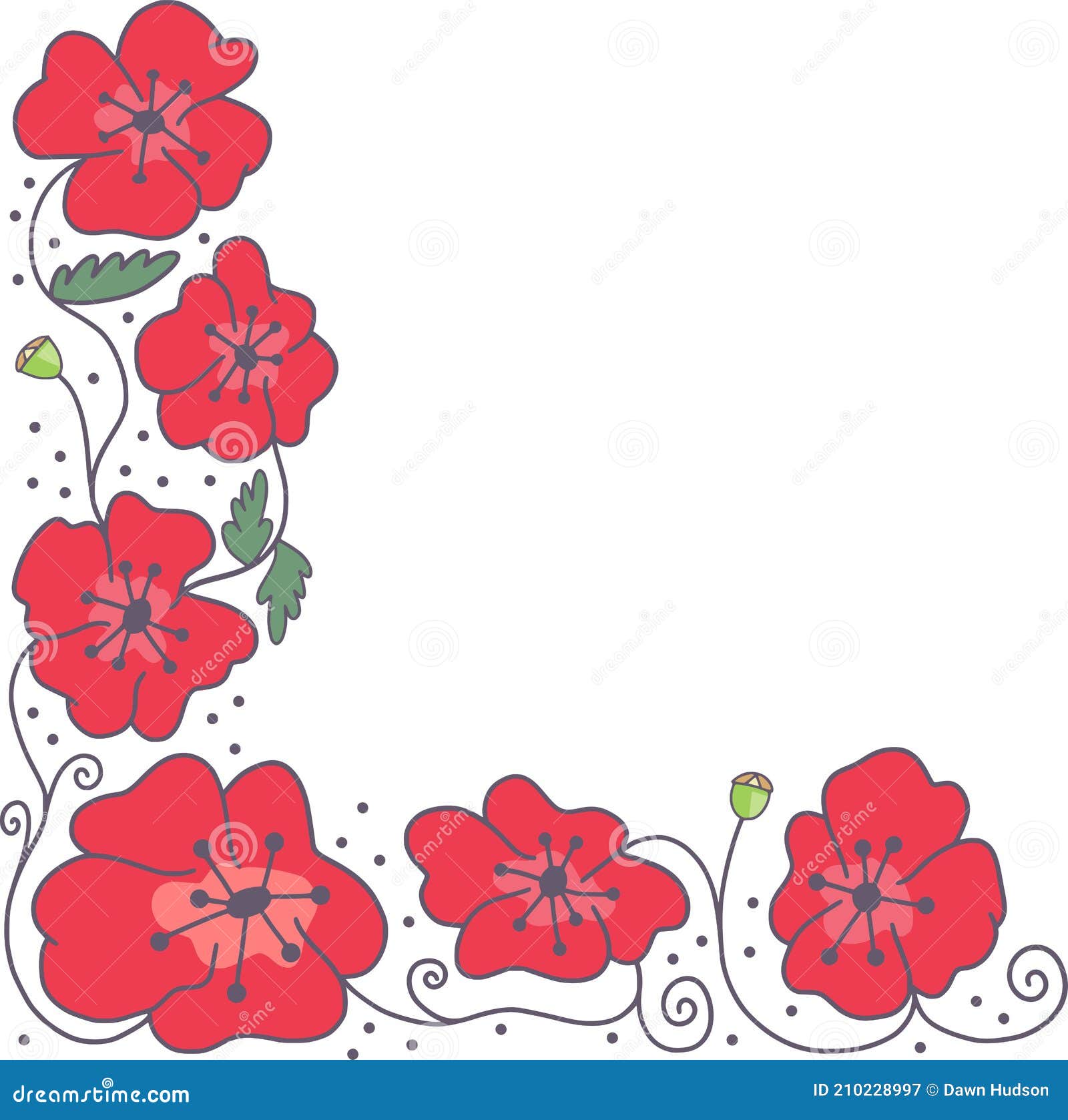 Hand Drawn Doodle Poppy Corner Border Stock Illustration - Illustration ...