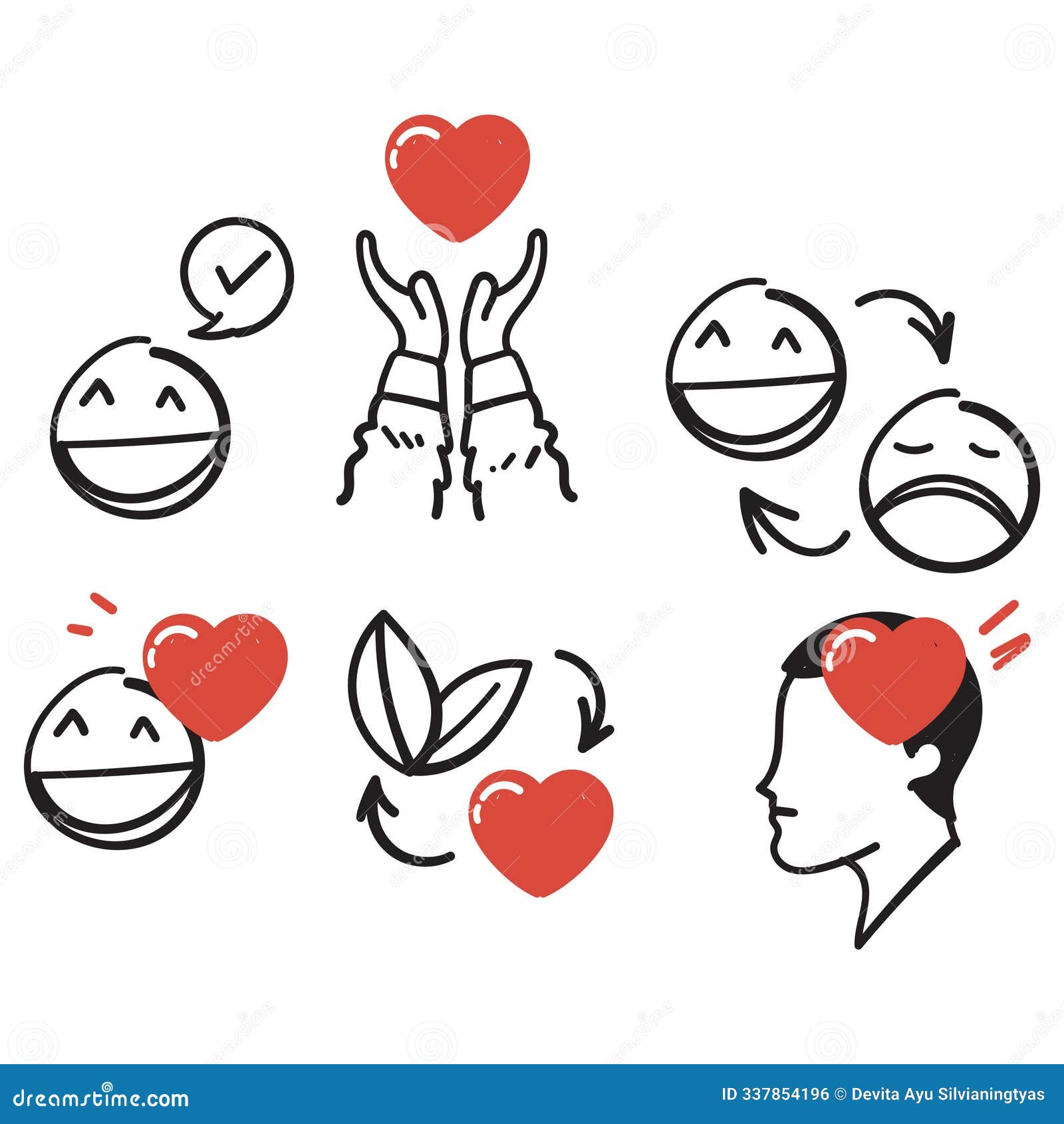 Hand Drawn Doodle Positive and Love Thinking Icon Stock Vector ...