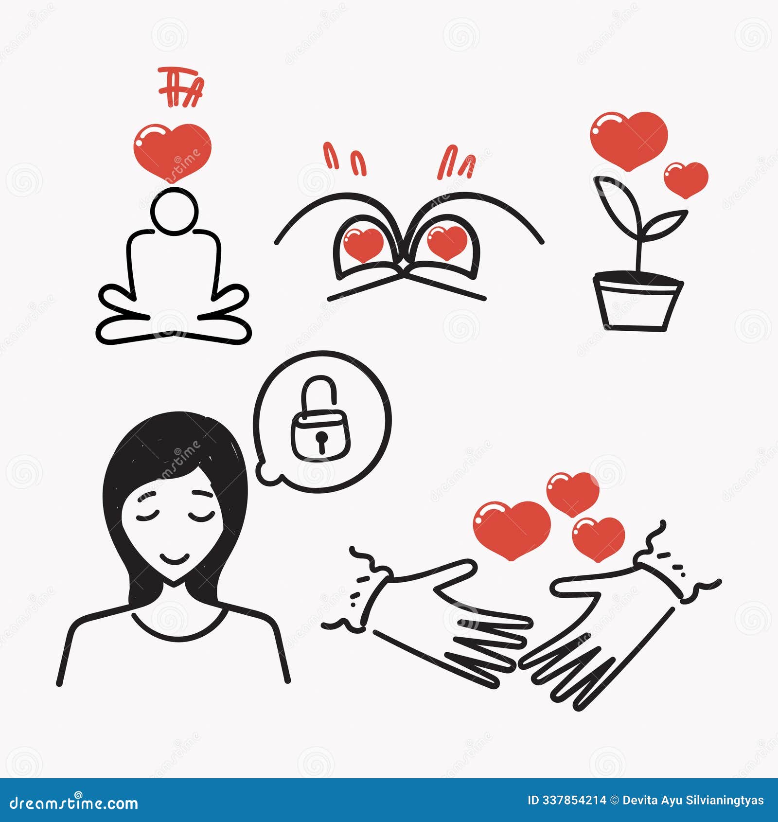 Hand Drawn Doodle Positive and Love Thinking Icon Stock Vector ...