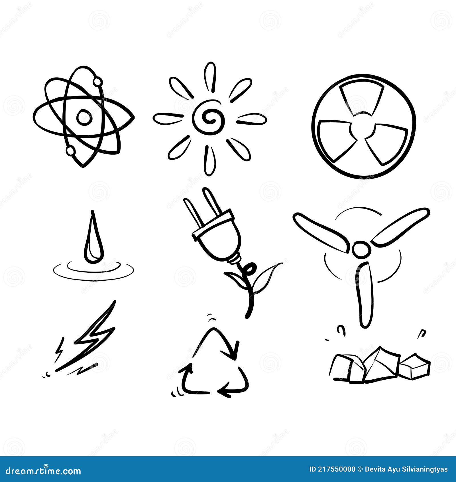 Hand Drawn Doodle Power and Energy Line Icons Illustration Vector Stock ...