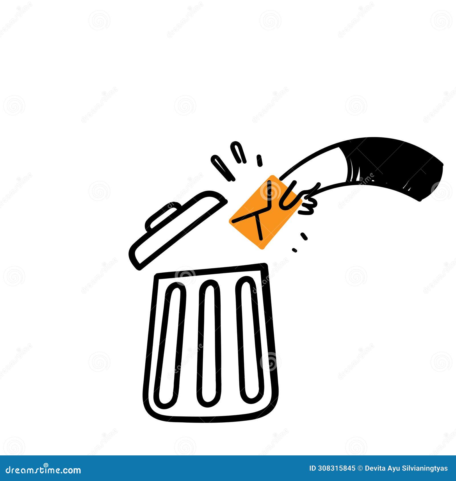 Hand Drawn Doodle Put Letter in To Dustbin Symbol for Deleting Email ...