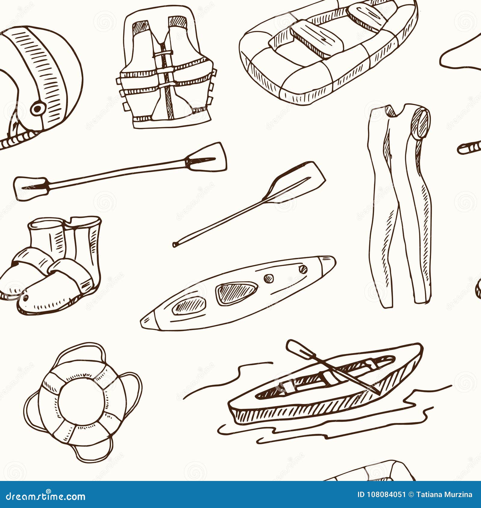 Hand Drawn Doodle Rafting Seamless Pattern Stock Vector - Illustration ...