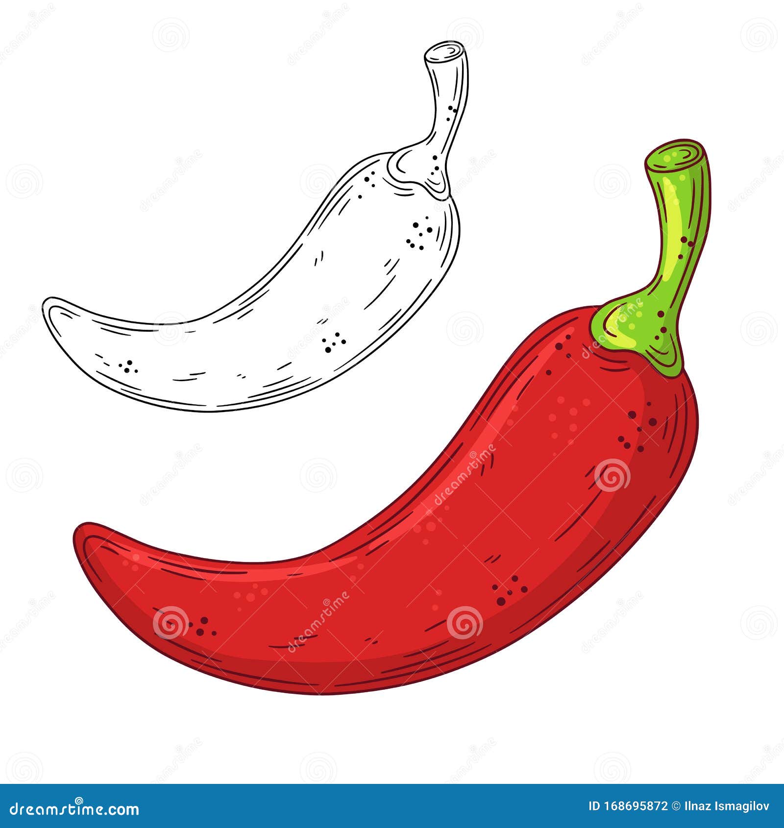 Hand Drawn Doodle Red Chilli Pepper. Vector Illustration Isolated on ...