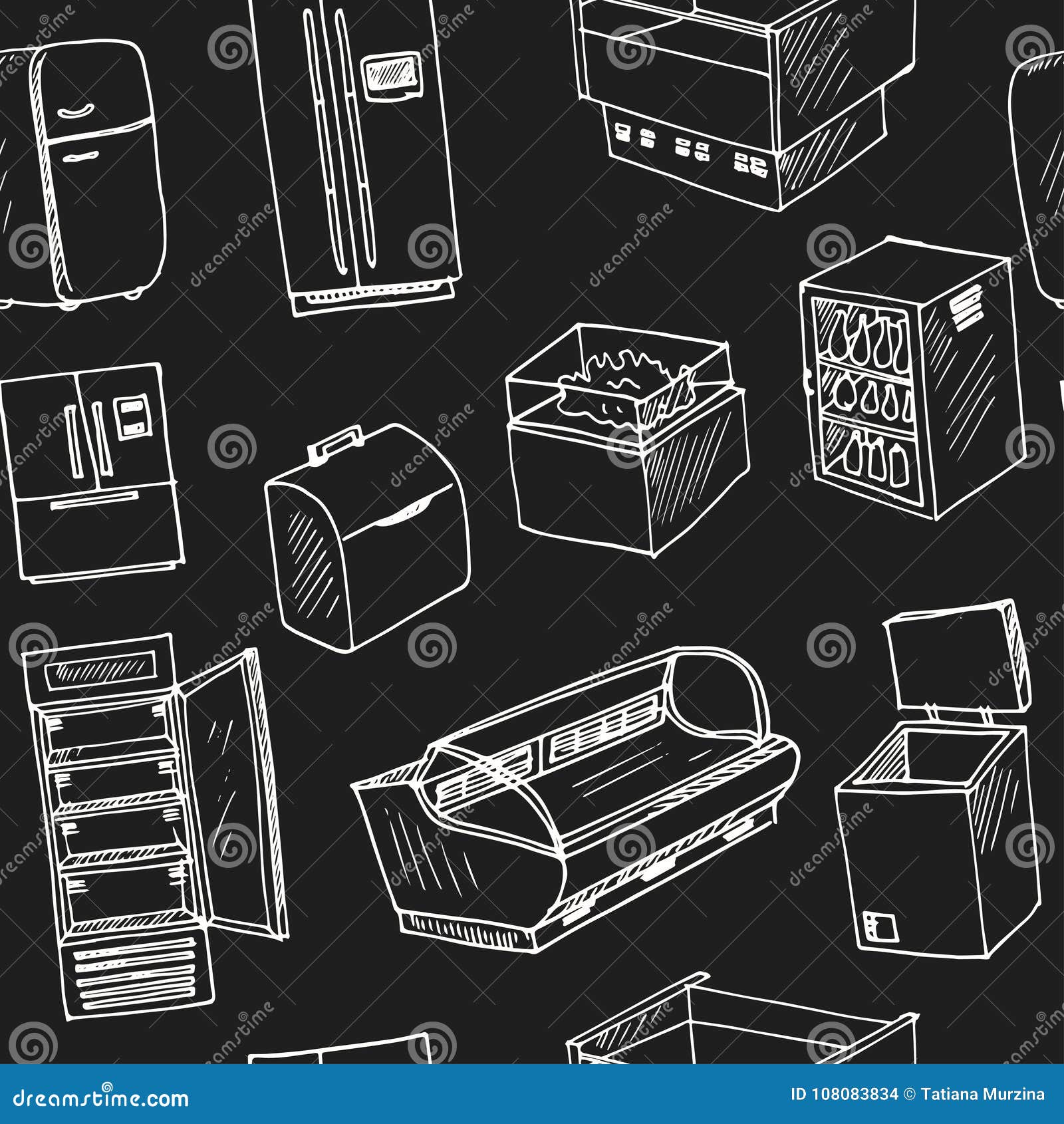 Hand Drawn Doodle Refrigerator Seamless Pattern Stock Vector ...