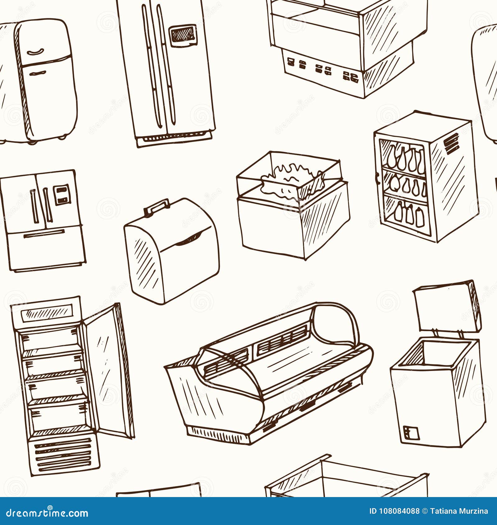 Hand Drawn Doodle Refrigerator Seamless Pattern Stock Vector ...