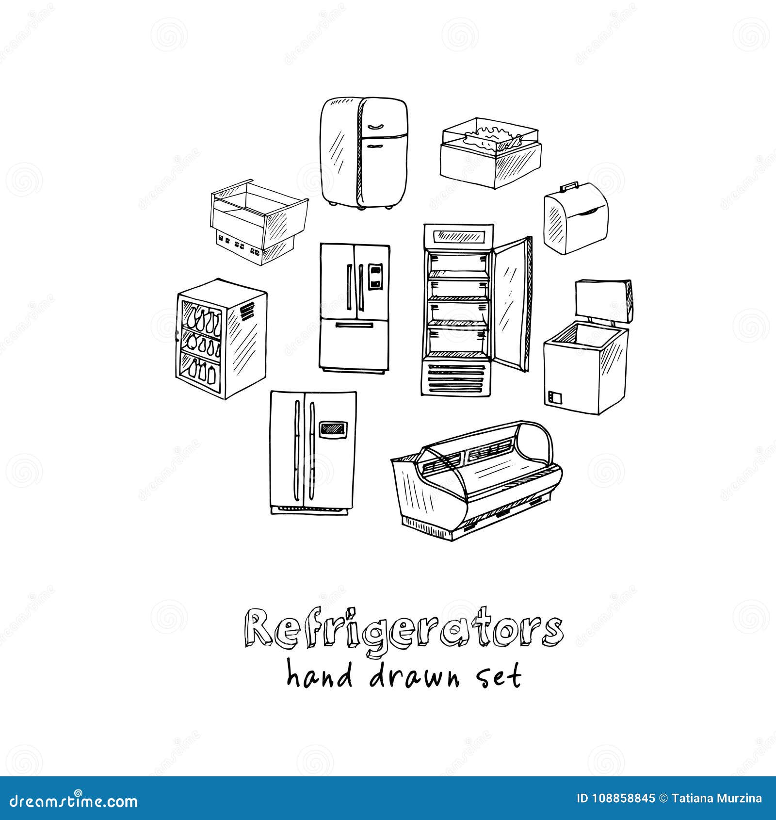 Hand Drawn Doodle Refrigerator Set. Stock Vector - Illustration of cool ...