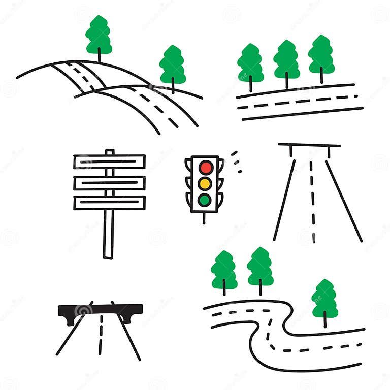 Hand Drawn Doodle Road and Highway Illustration Vector Stock Vector ...