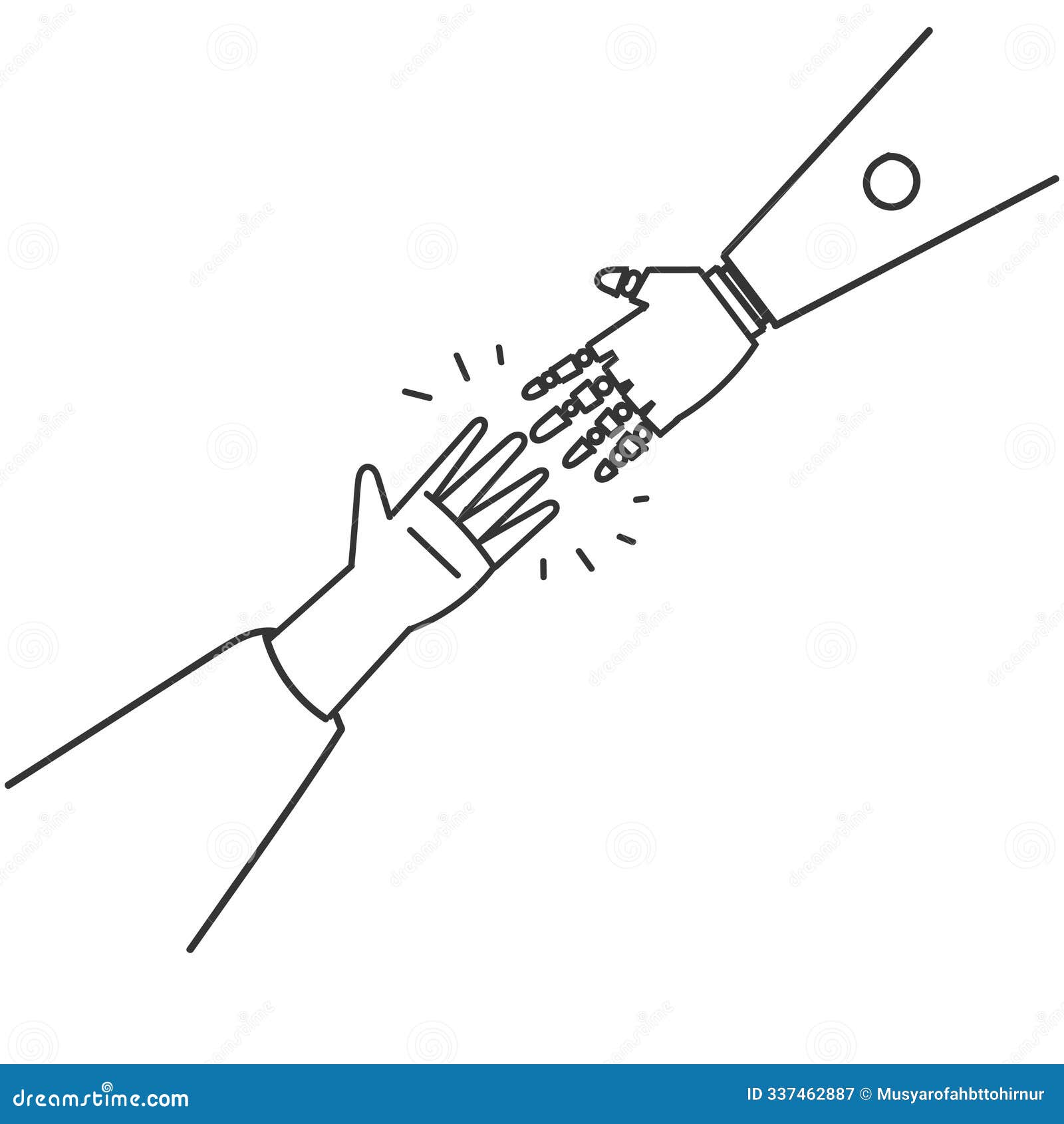 Hand Drawn Doodle Robot and Human Hands Interact with Each Other Stock ...