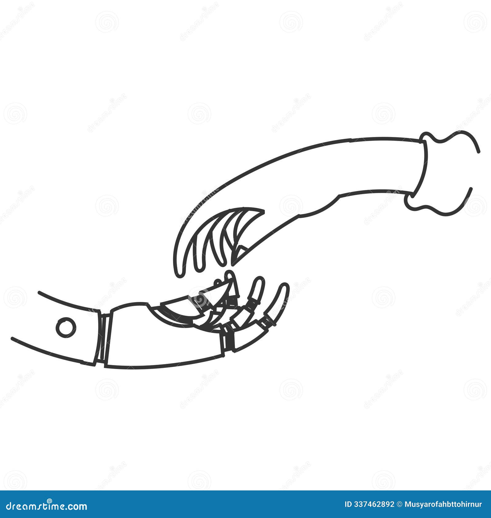 Hand Drawn Doodle Robot and Human Hands Interact with Each Other Stock ...