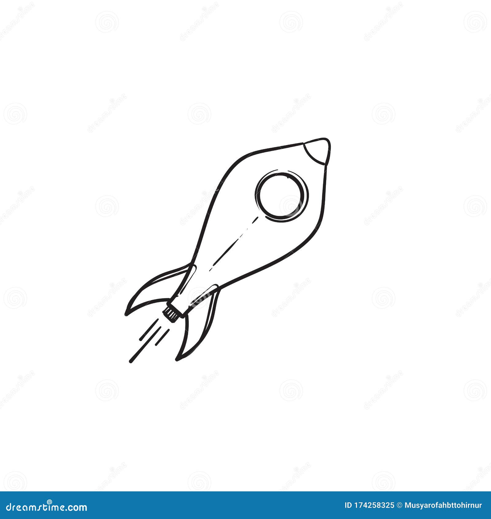 Hand Drawn Doodle Rocket Launch Icon Illustration with Cartoon Style ...