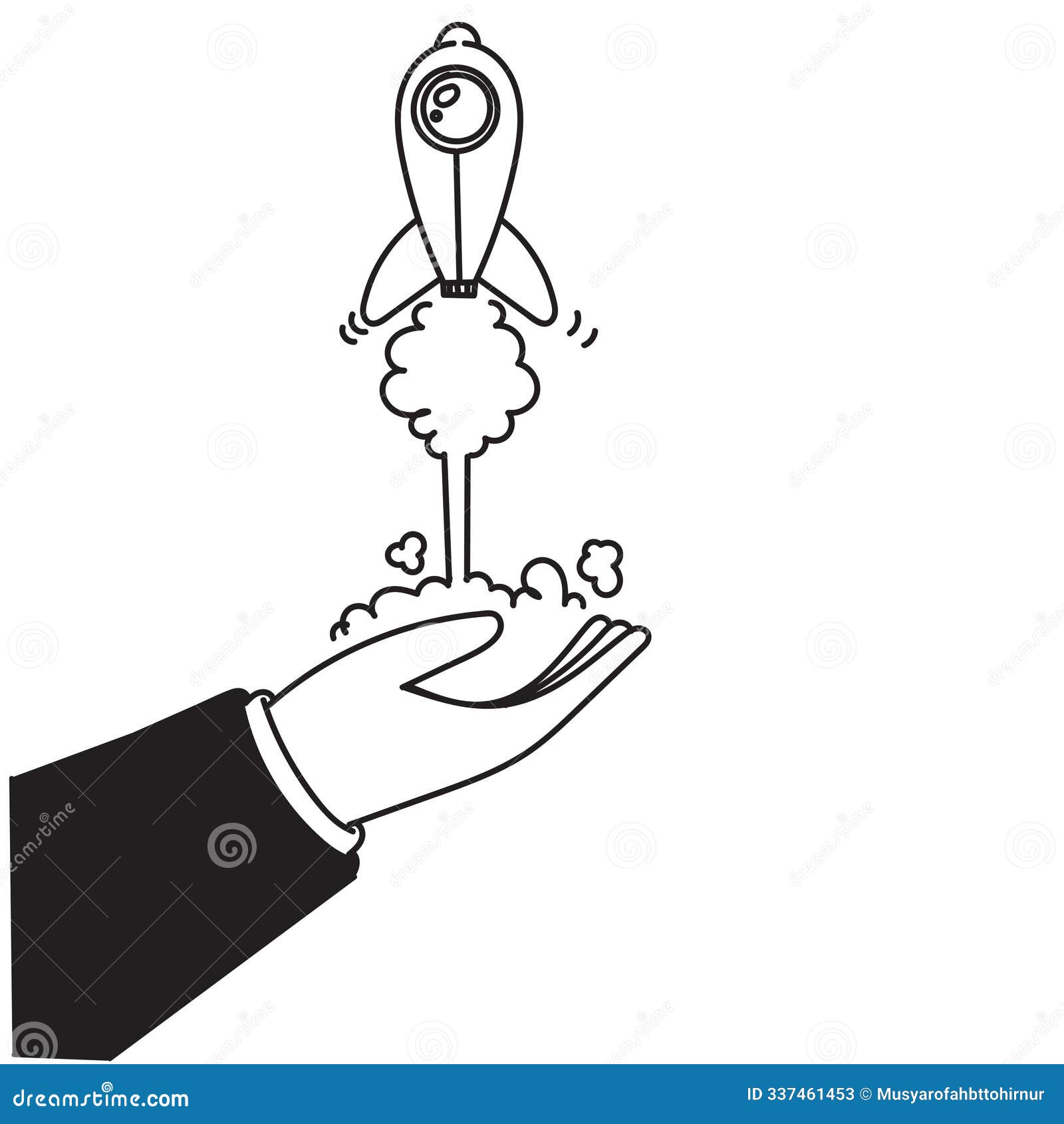 Hand Drawn Doodle Rocket Launch from Palm Hand Stock Illustration ...