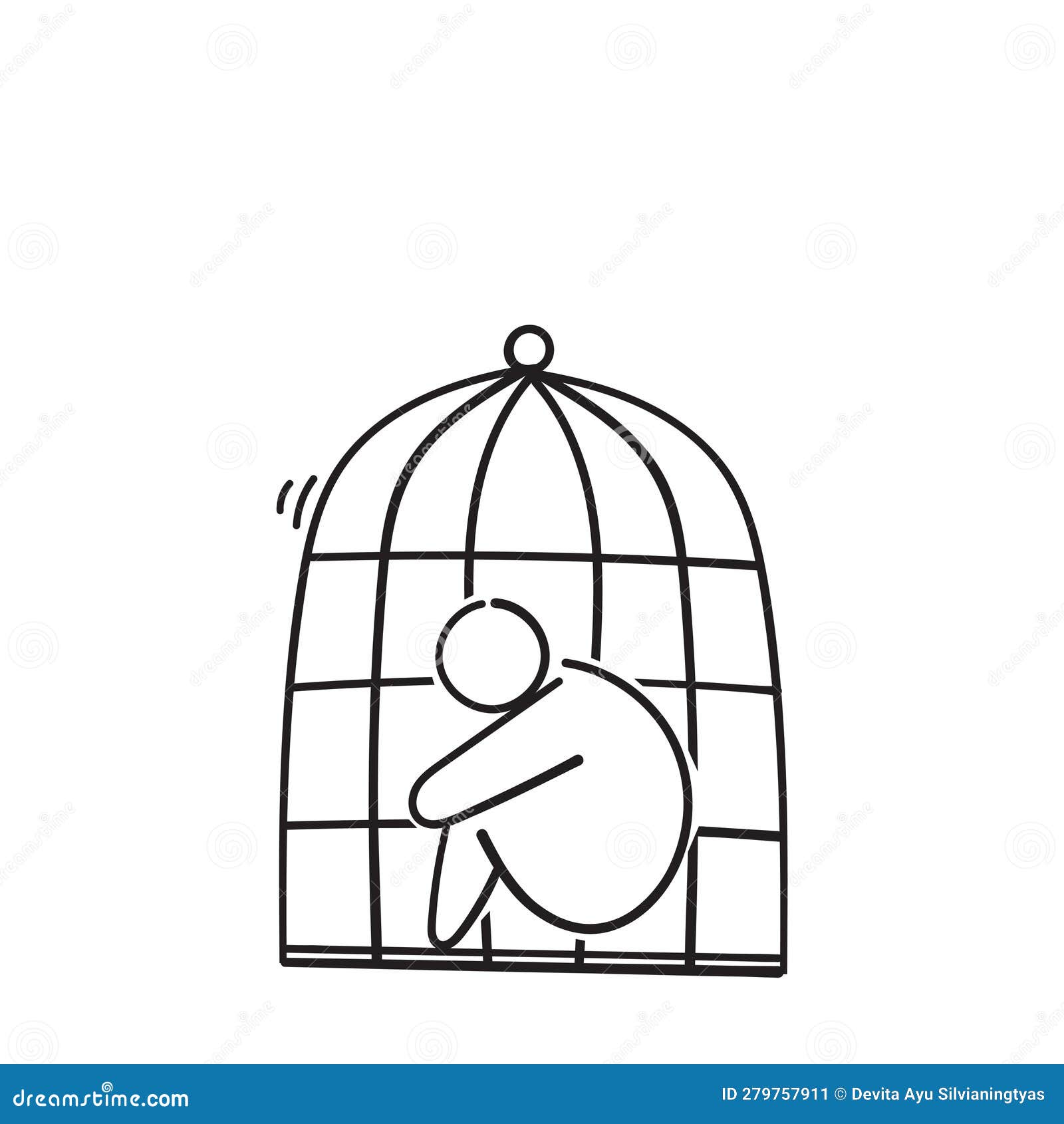 Hand Drawn Doodle Sad Human in the Cage Icon Illustration Stock Vector ...