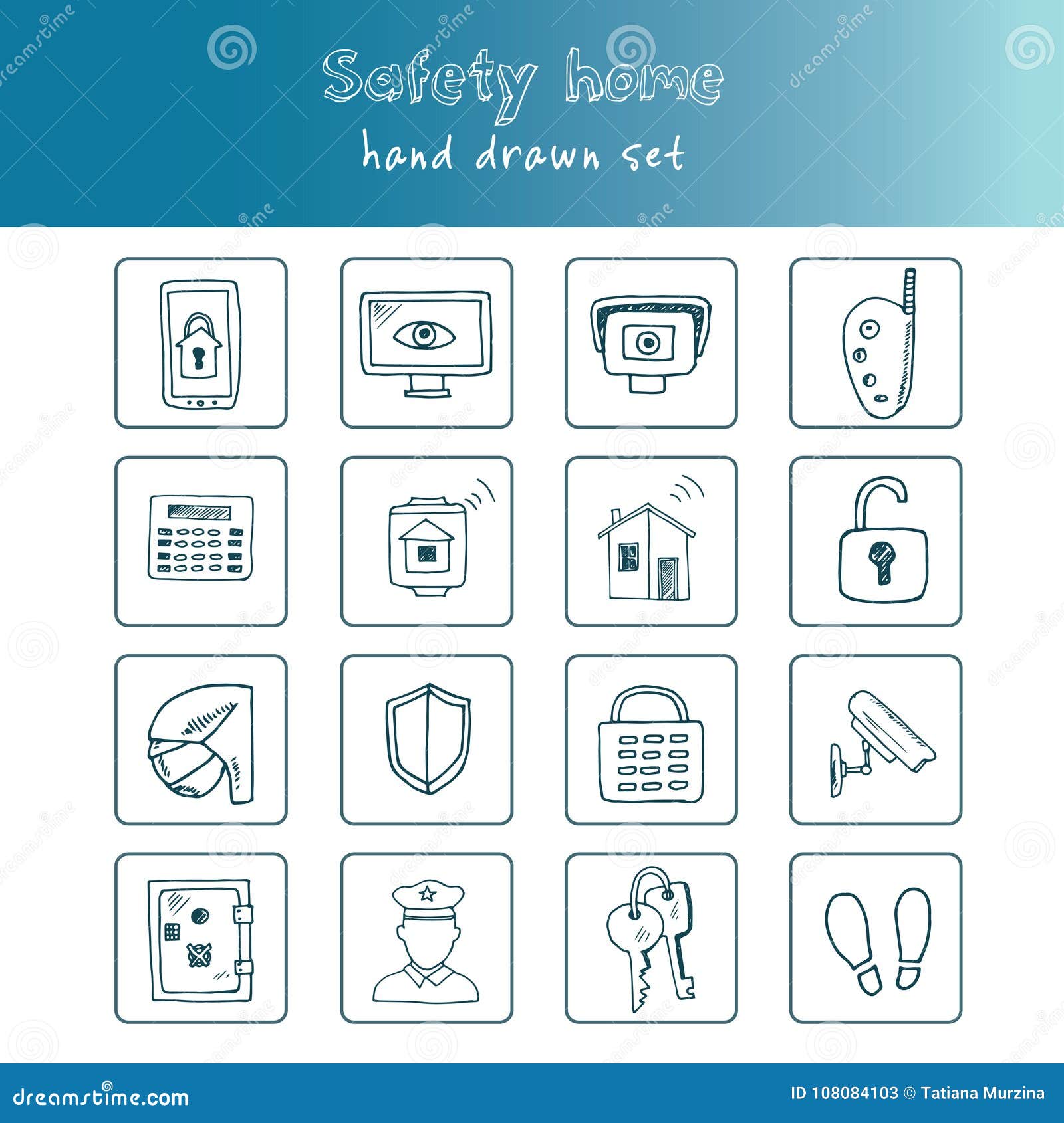 Hand Drawn Doodle Safety Home Set. Stock Vector - Illustration of ...