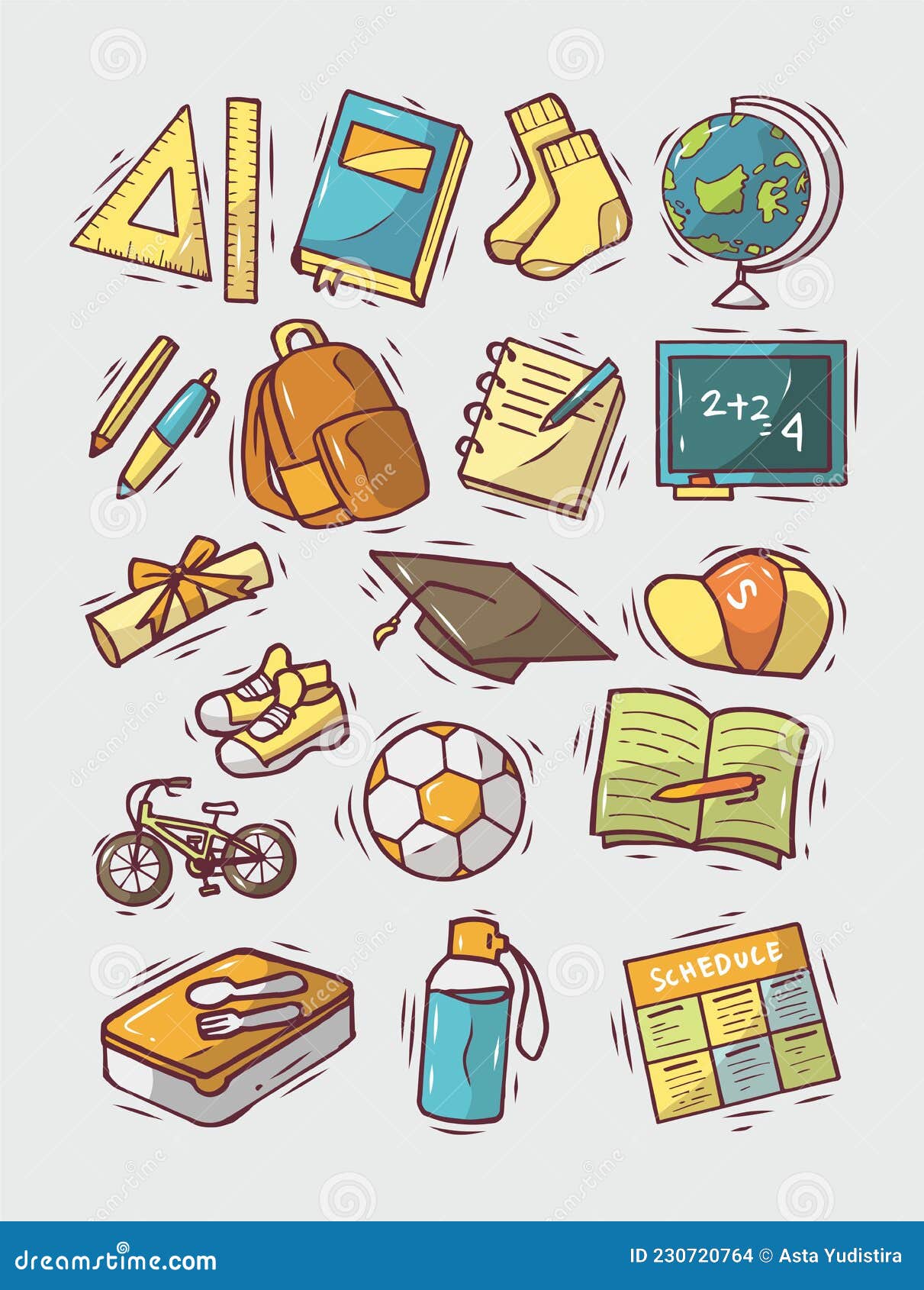 Set of Hand Drawn Doodle School Supplies Stock Vector - Illustration of ...