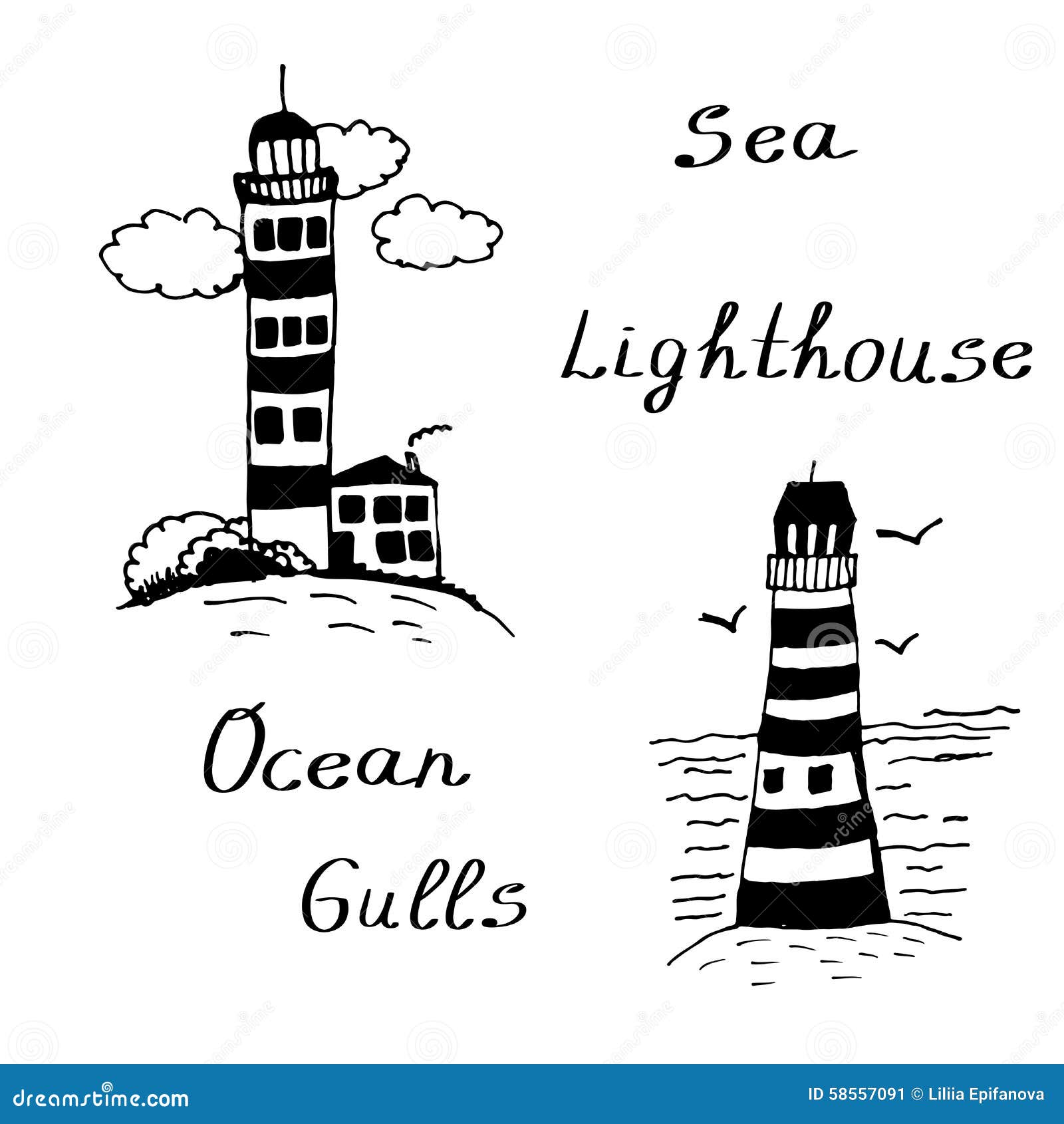 Hand Drawn Doodle Sea Lighthouses Ink Illustration Stock Vector ...