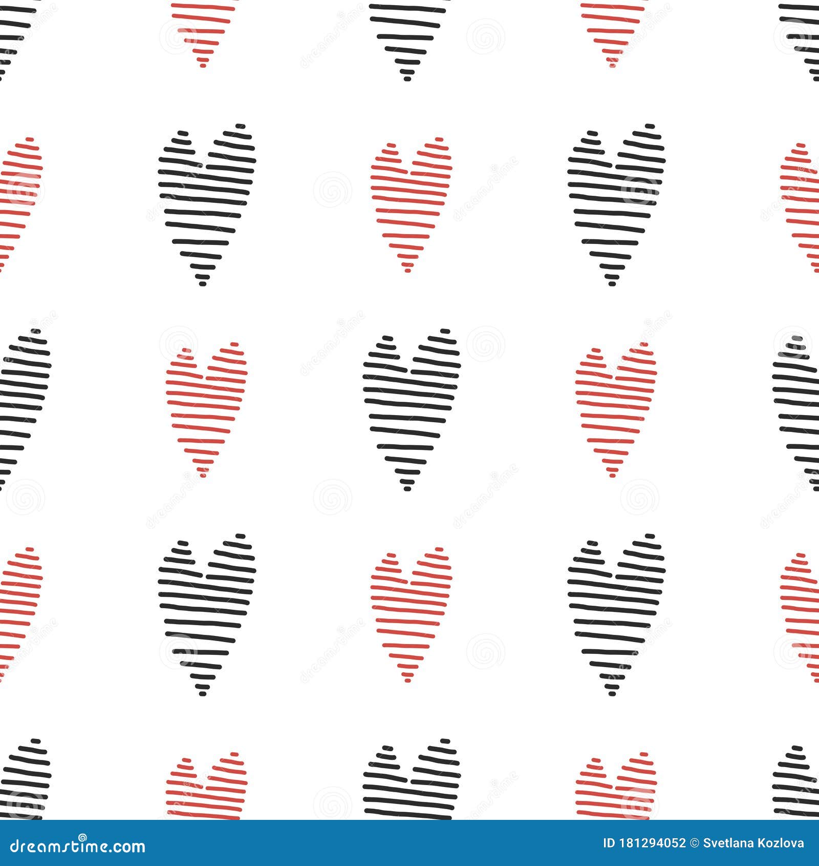 Hand-drawn Doodle Seamless Pattern with Hearts. Vector Illustration ...