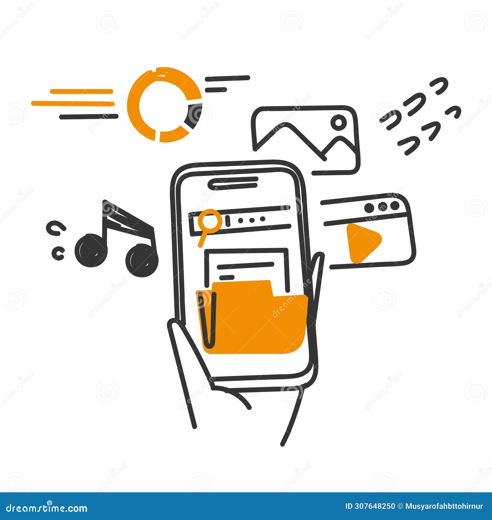 Hand Drawn Doodle Search File on Phone Folder Illustration Vector Stock ...