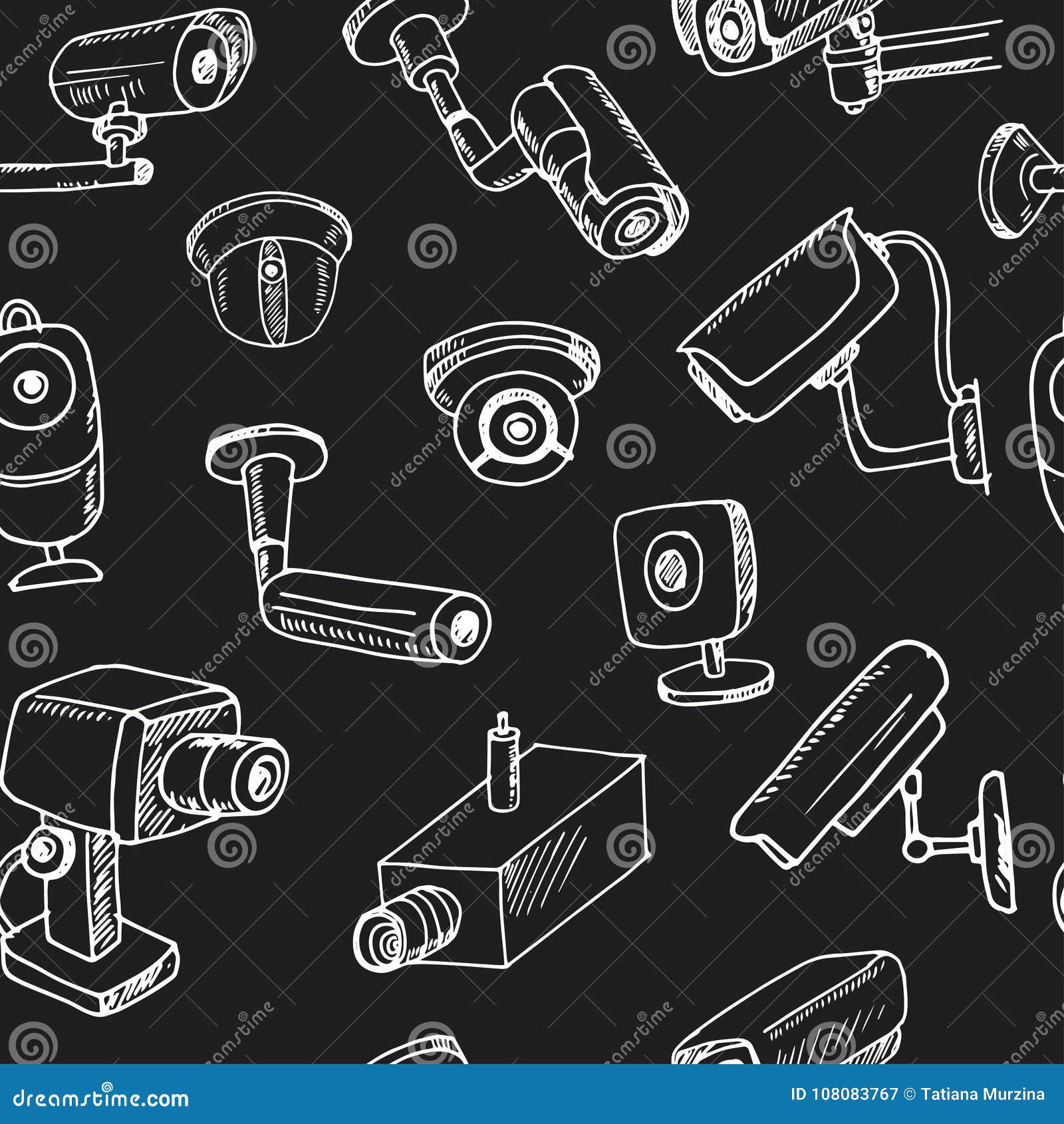 Hand Drawn Doodle Security Cameras Seamless Pattern Stock Vector ...