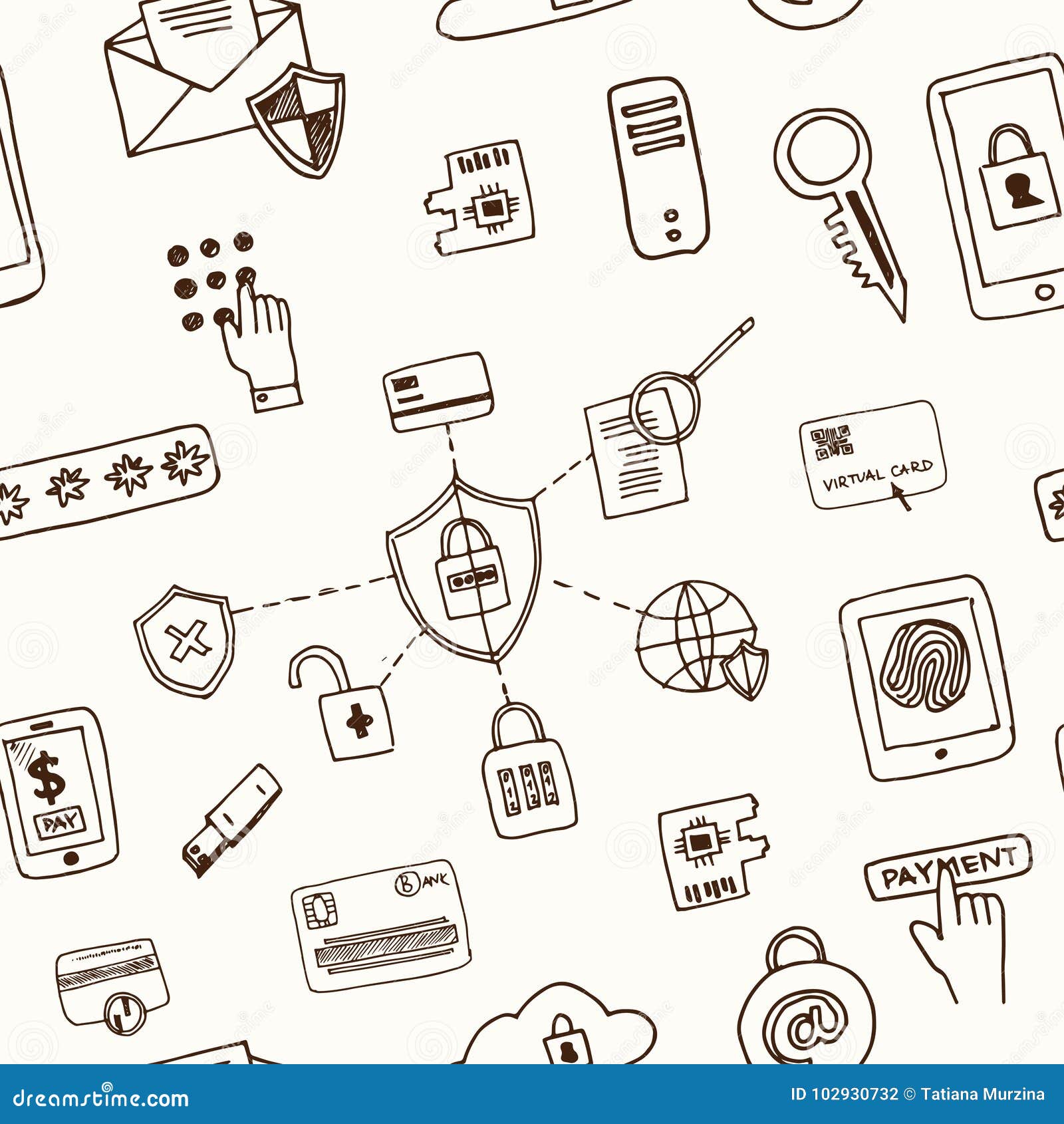 Hand Drawn Doodle Security Information Seamless Pattern Stock Vector ...