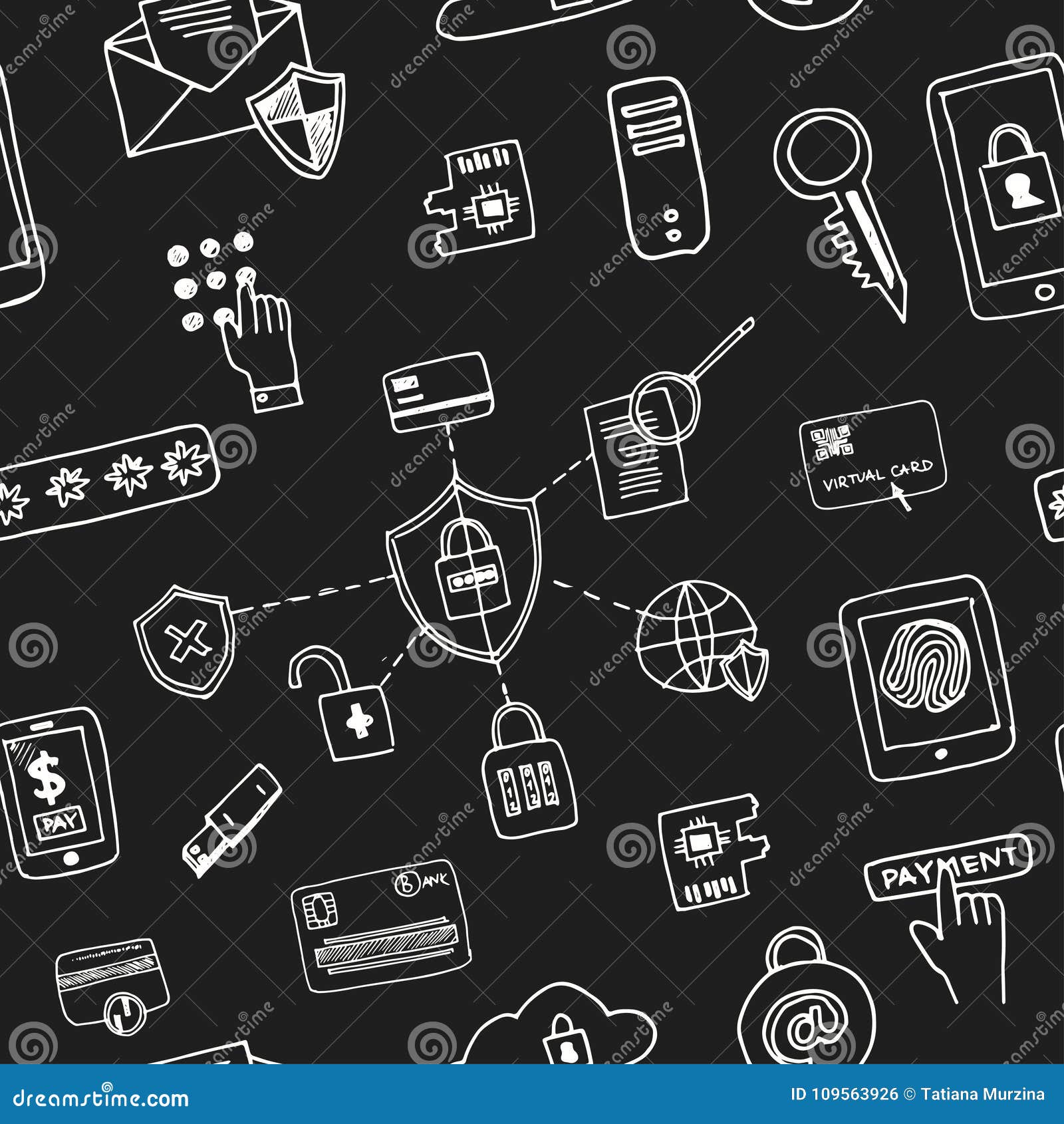 Hand Drawn Doodle Security Information Seamless Pattern Stock Vector ...