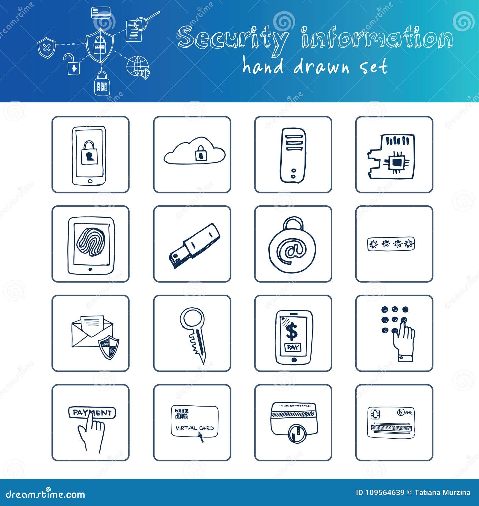 Hand Drawn Doodle Security Information Set. Stock Vector - Illustration ...