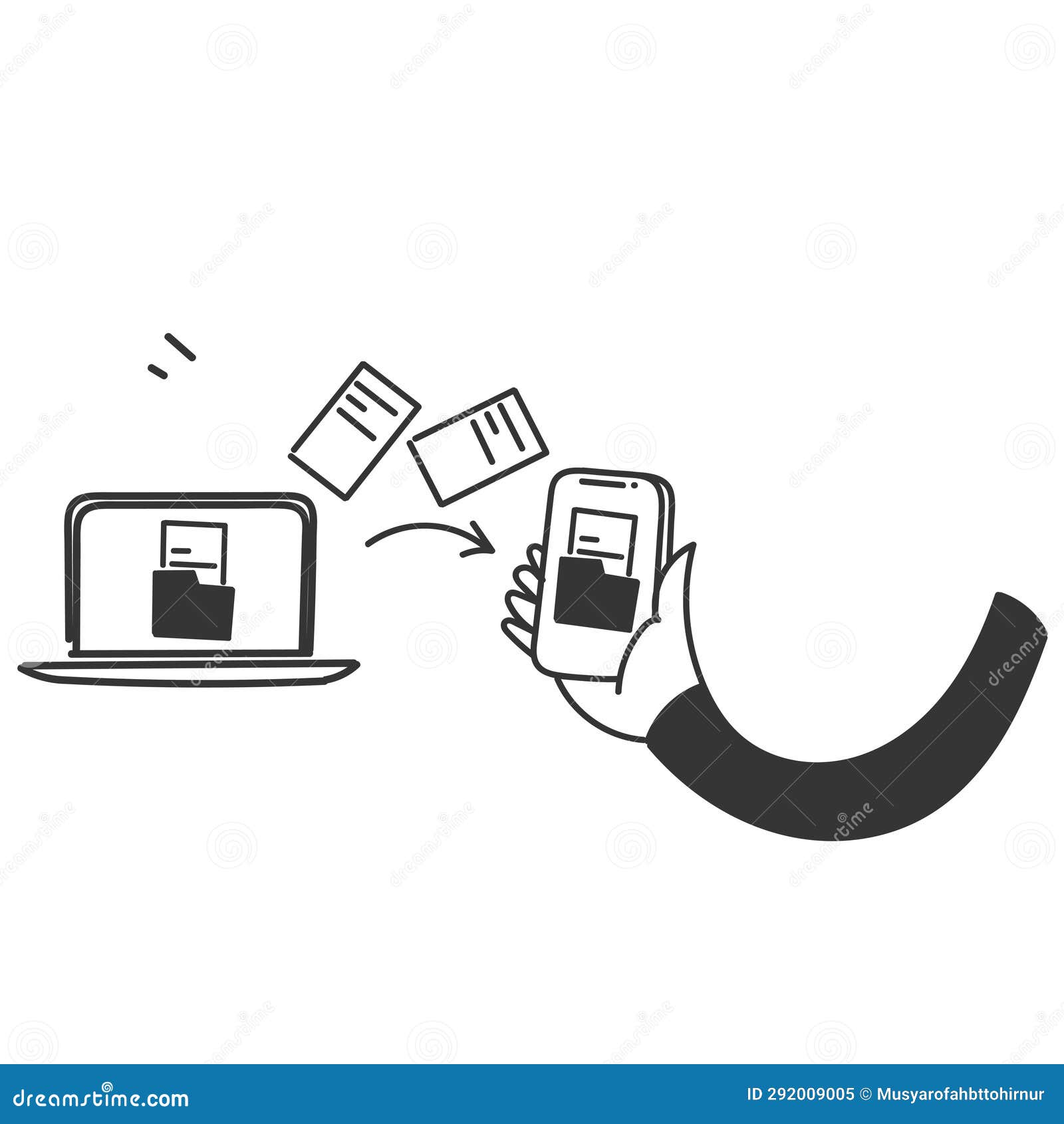 Hand Drawn Doodle Send Folder Files between Devices Icon Stock Vector ...