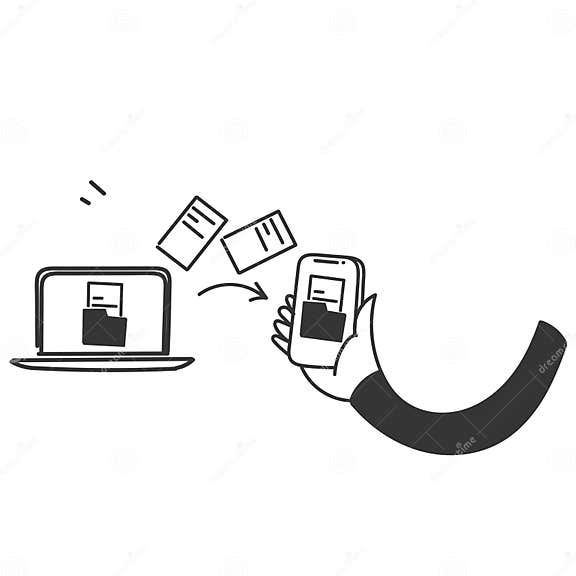 Hand Drawn Doodle Send Folder Files between Devices Icon Stock ...