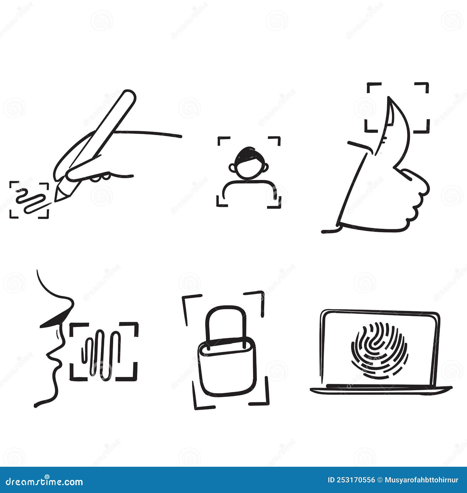 Hand Drawn Doodle Set of Biometric Related Illustration Vector Stock ...