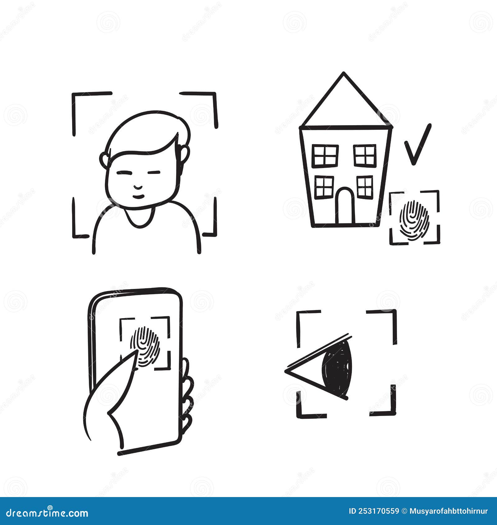 Hand Drawn Doodle Set of Biometric Related Illustration Vector Stock ...