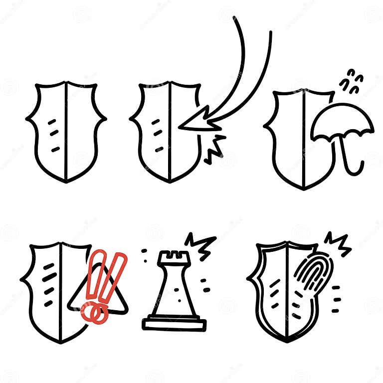 Hand Drawn Doodle Set of Defense Related Vector Illustration Icon Stock ...