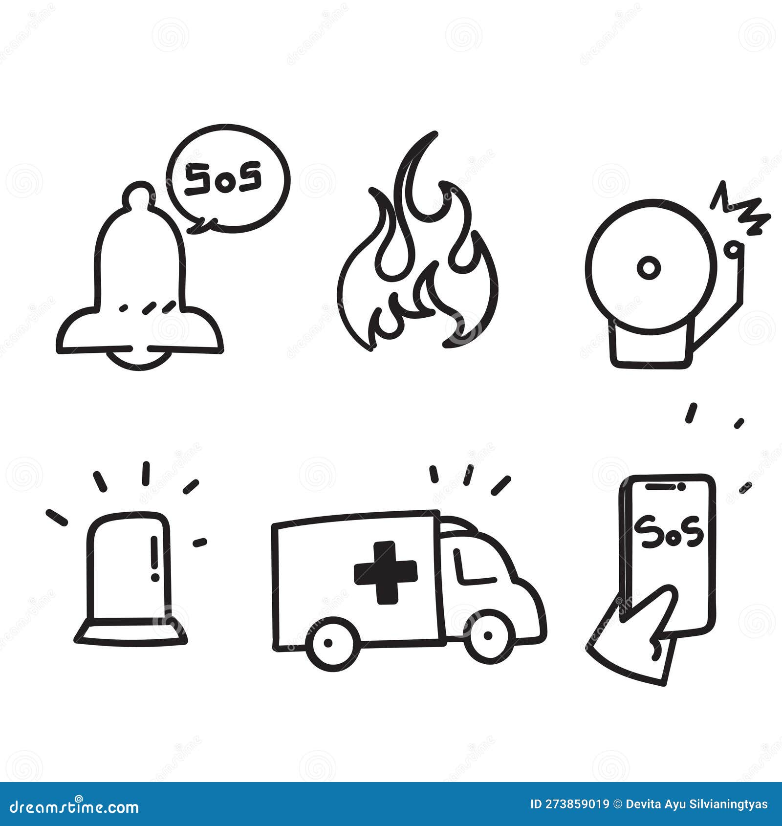 Hand Drawn Doodle Set of Emergency Related Illustration Vector Isolated ...