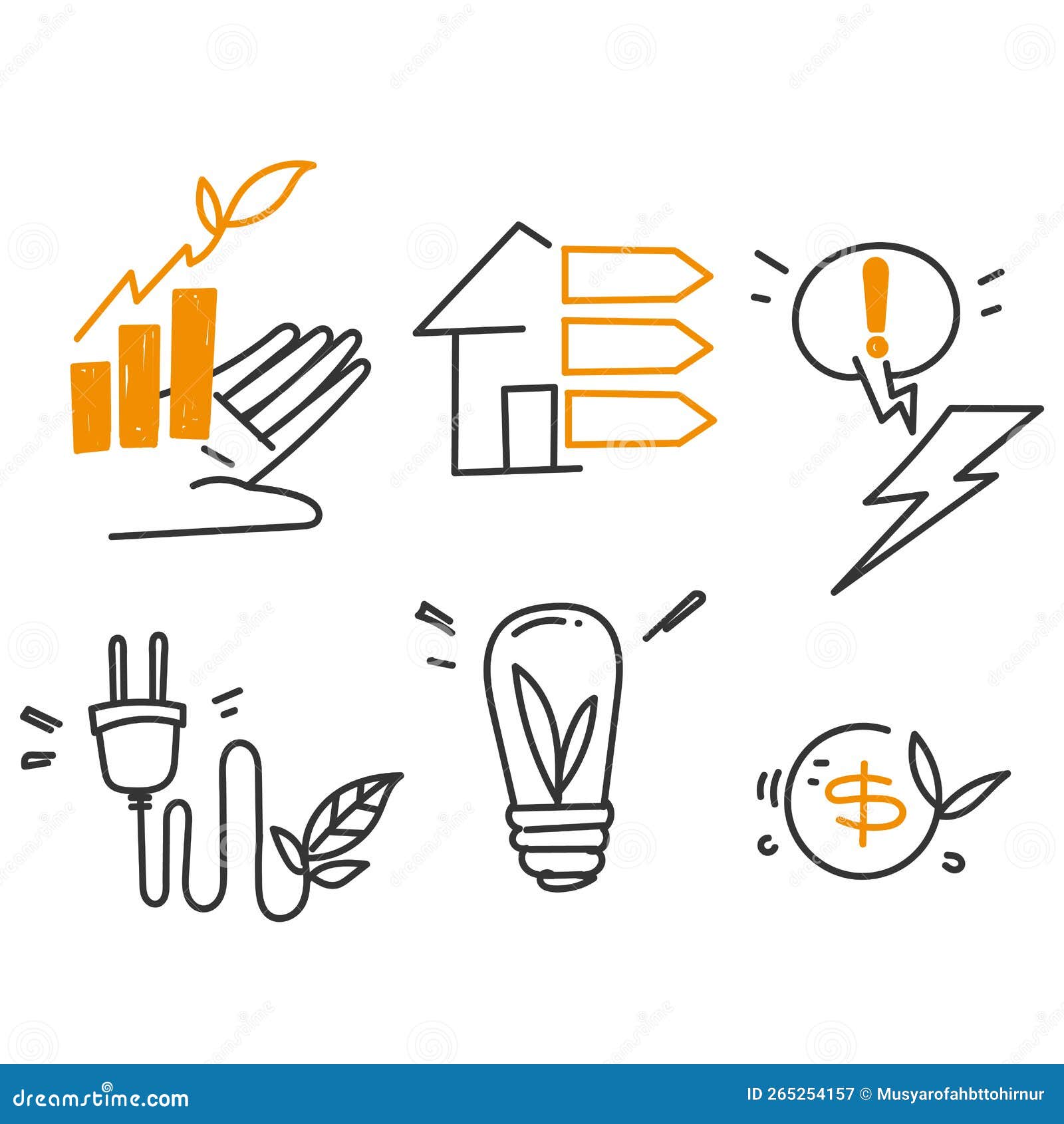 Hand Drawn Doodle Set of Energy Saving Related Illustration Stock ...
