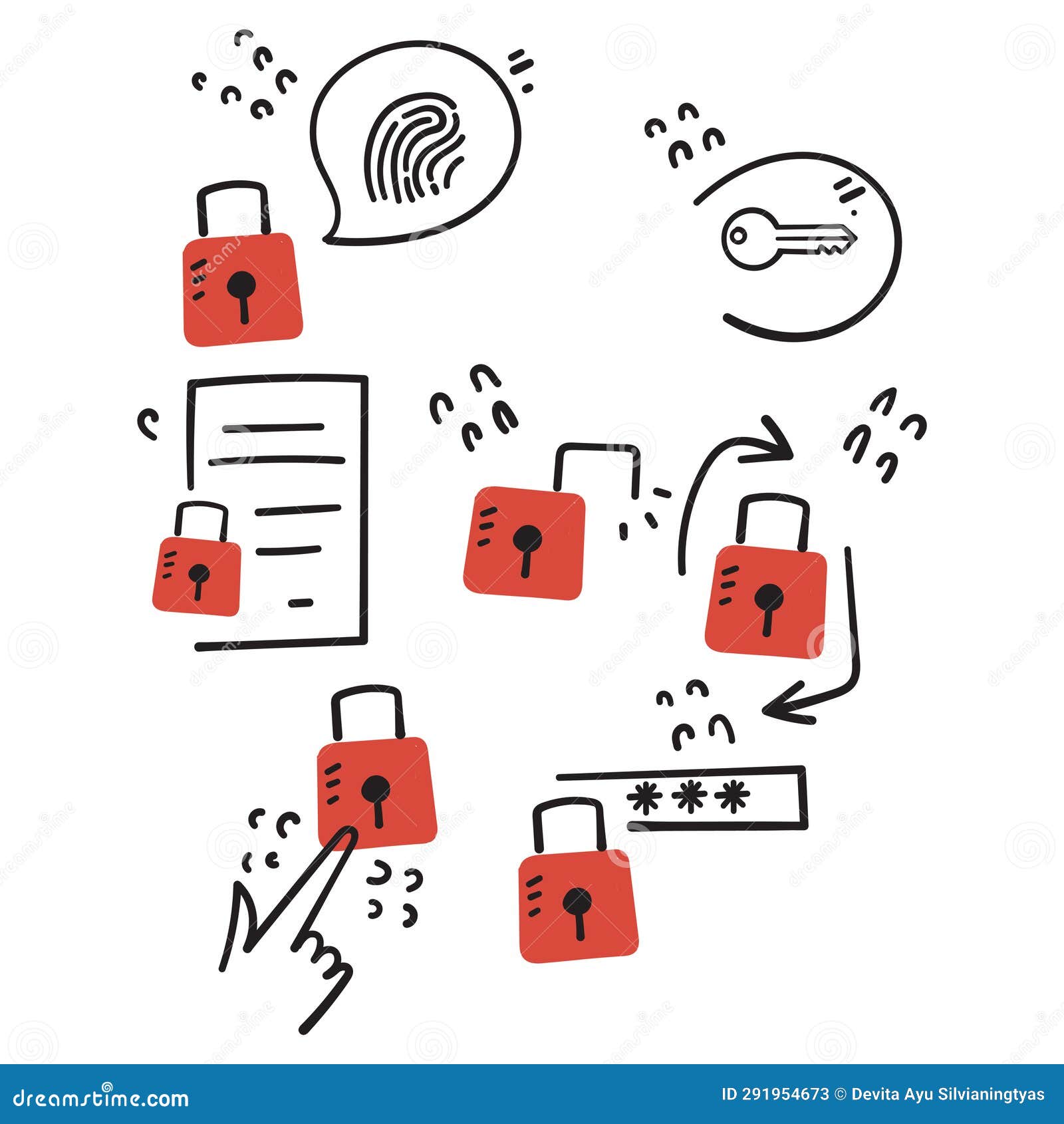Hand Drawn Doodle Set of Locks Related Vector Illustration Stock Vector ...