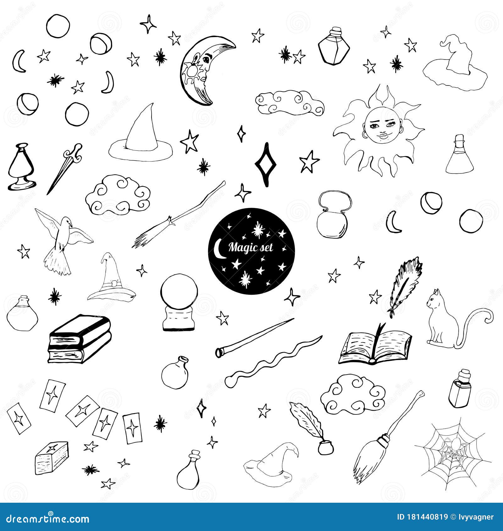 Hand Drawn Doodle Set Of Occult Symbols. Magic Symbols Set. Magic ...