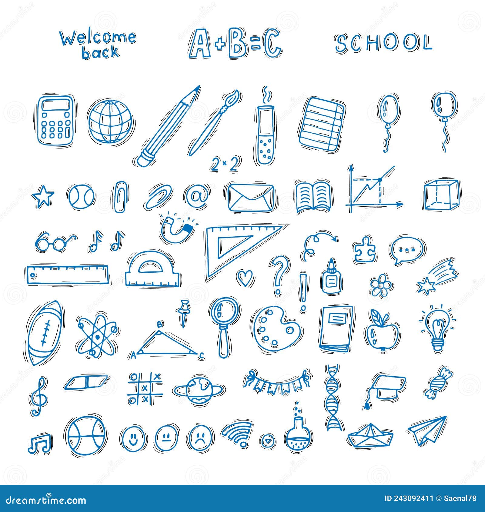 Hand Drawn Doodle Set of School Objects and Symbols. Sketchy Elements ...