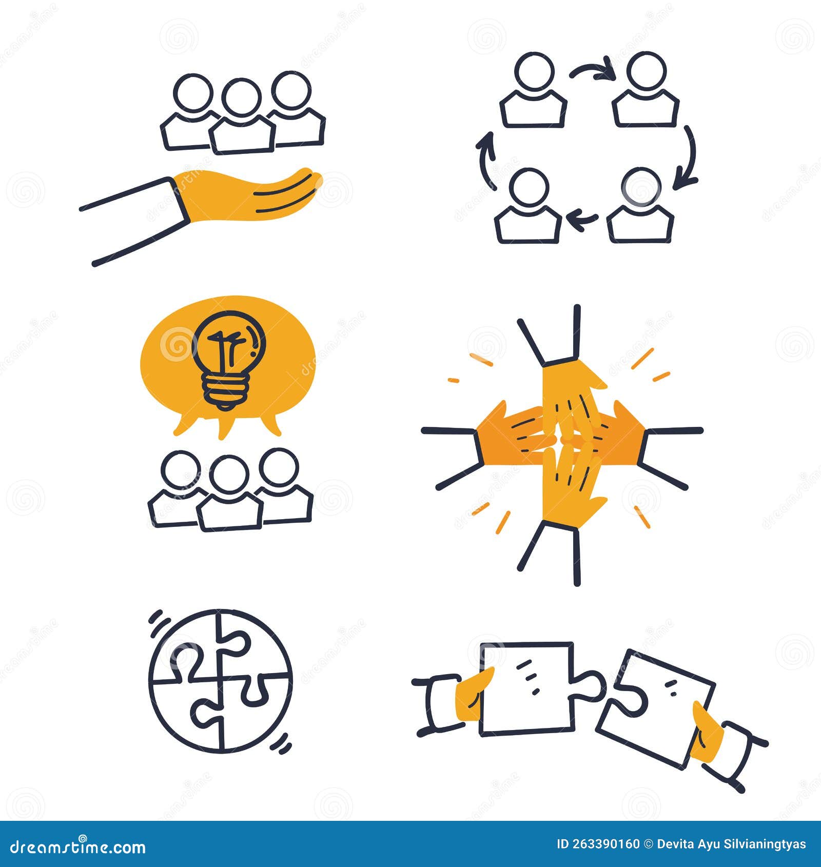 Hand Drawn Doodle Set of Team Work Related Illustration Vector Stock ...