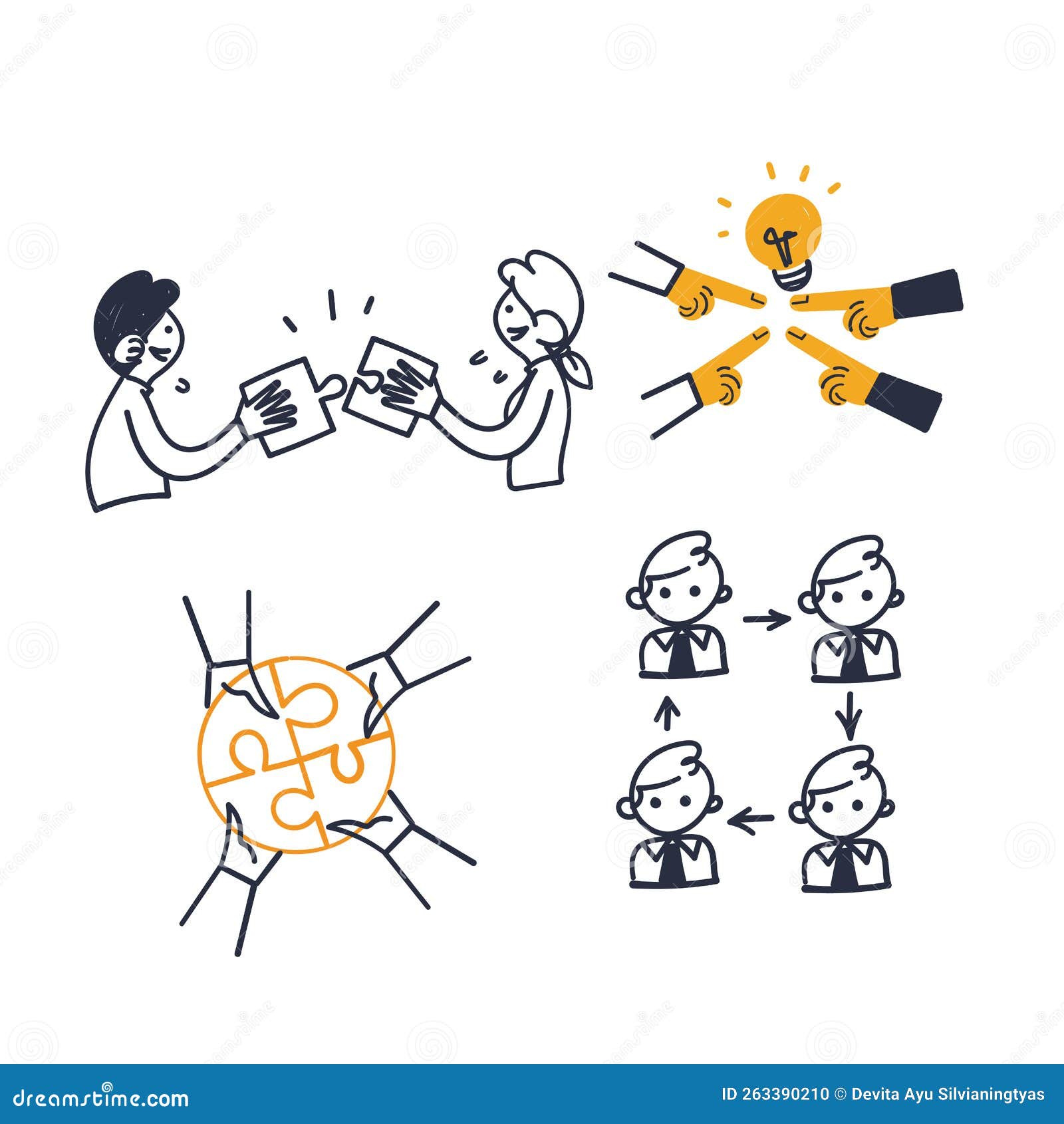 Hand Drawn Doodle Set of Team Work Related Illustration Vector Stock ...